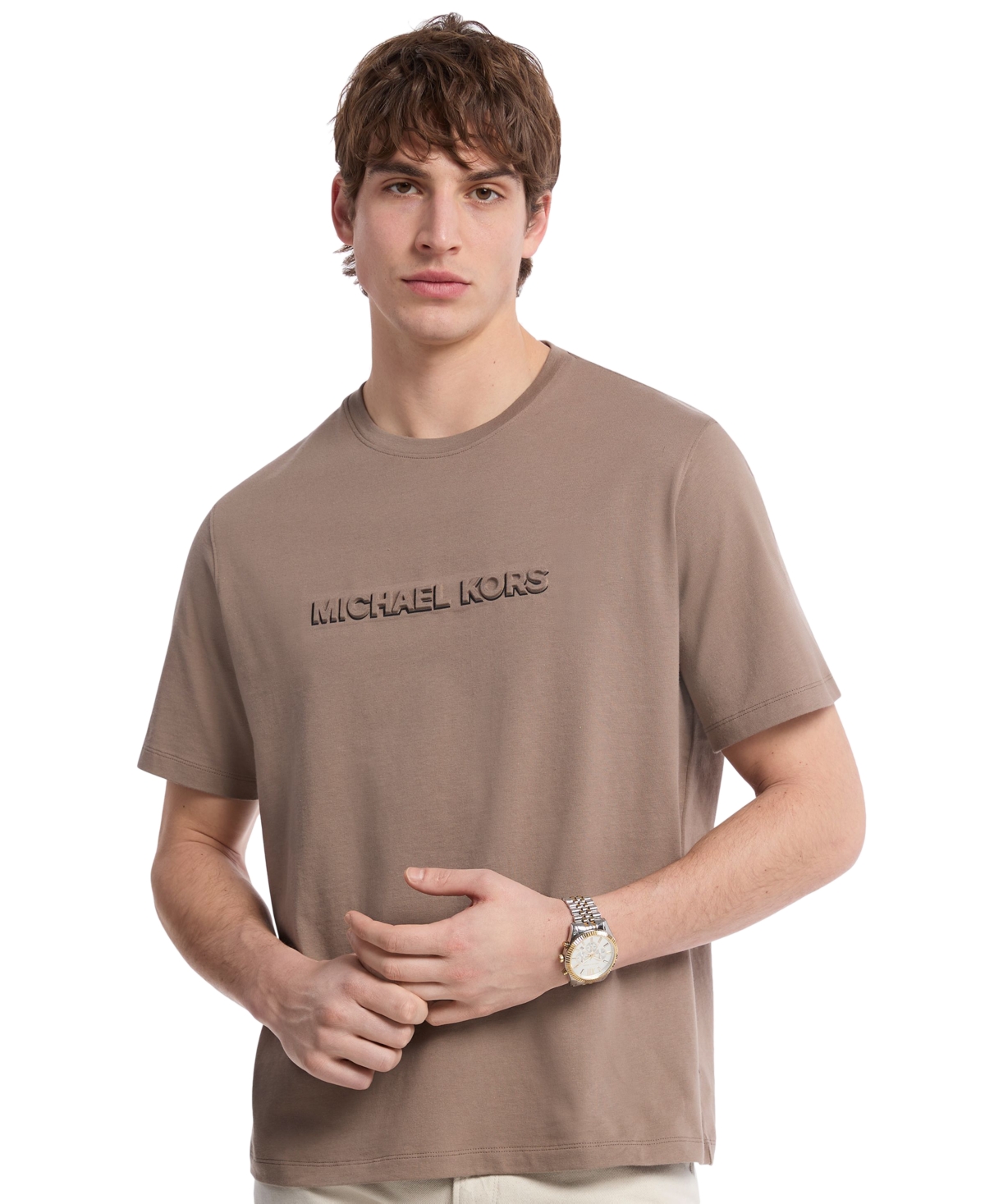 Michael Kors Mens Short Sleeve Embossed Shadow Logo T-Shirt - Chestnut