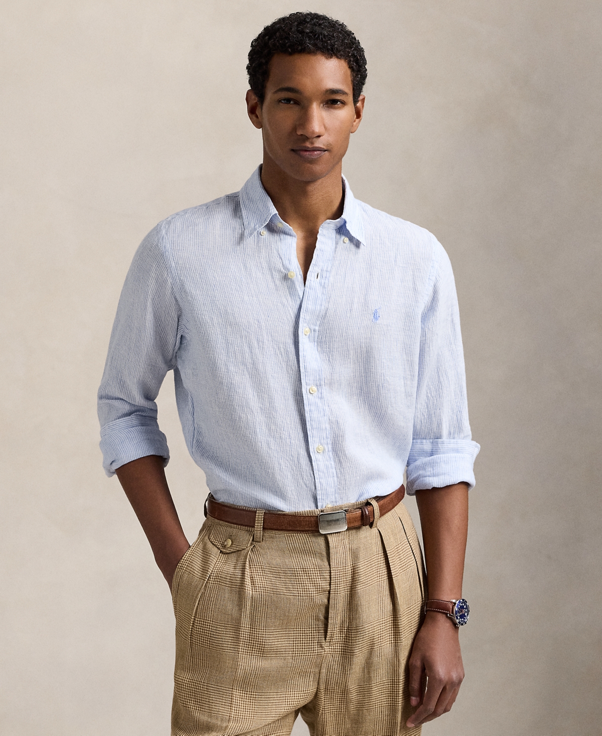 Polo Ralph Lauren Mens Classic Fit Linen Shirt - Black