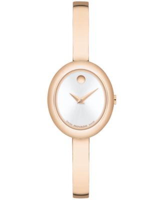 Movado Women's Museum Oval Bangle Swiss Quartz Rose PVD Watch, 22 x ...