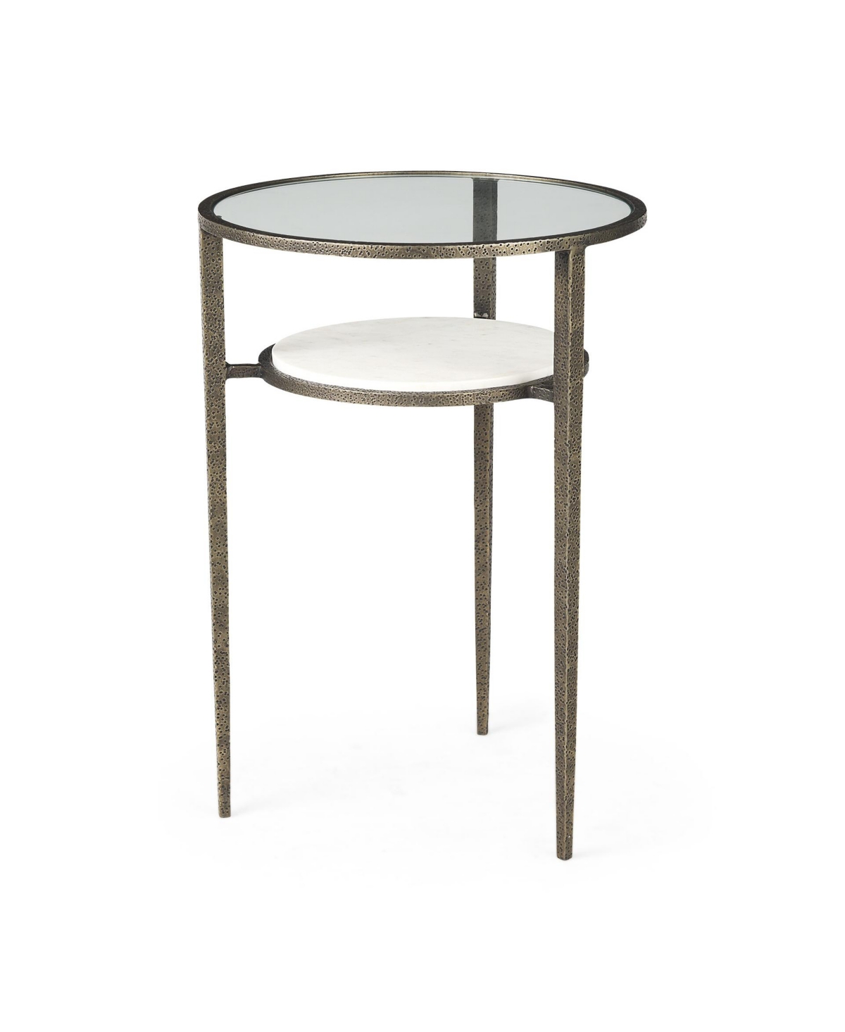 Click here for Glass and Metal Round End Table with Lower Shelf f... prices