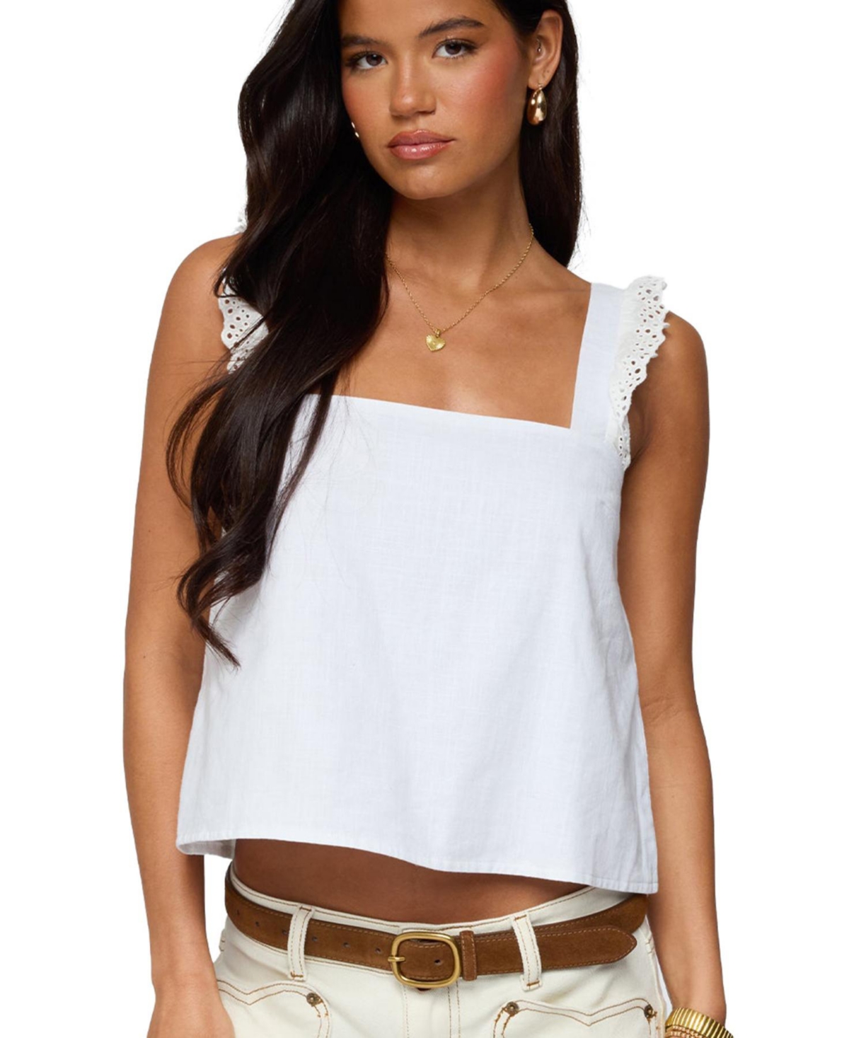 Click here for Edikted Womens Viviana Linen Look Top - White prices