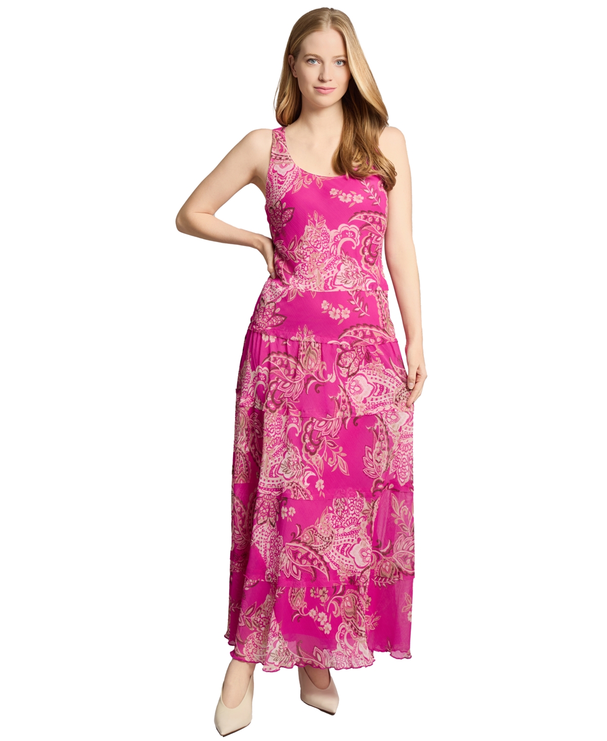 Click here for Jones New York Womens Printed Sleeveless Tiered Ch... prices