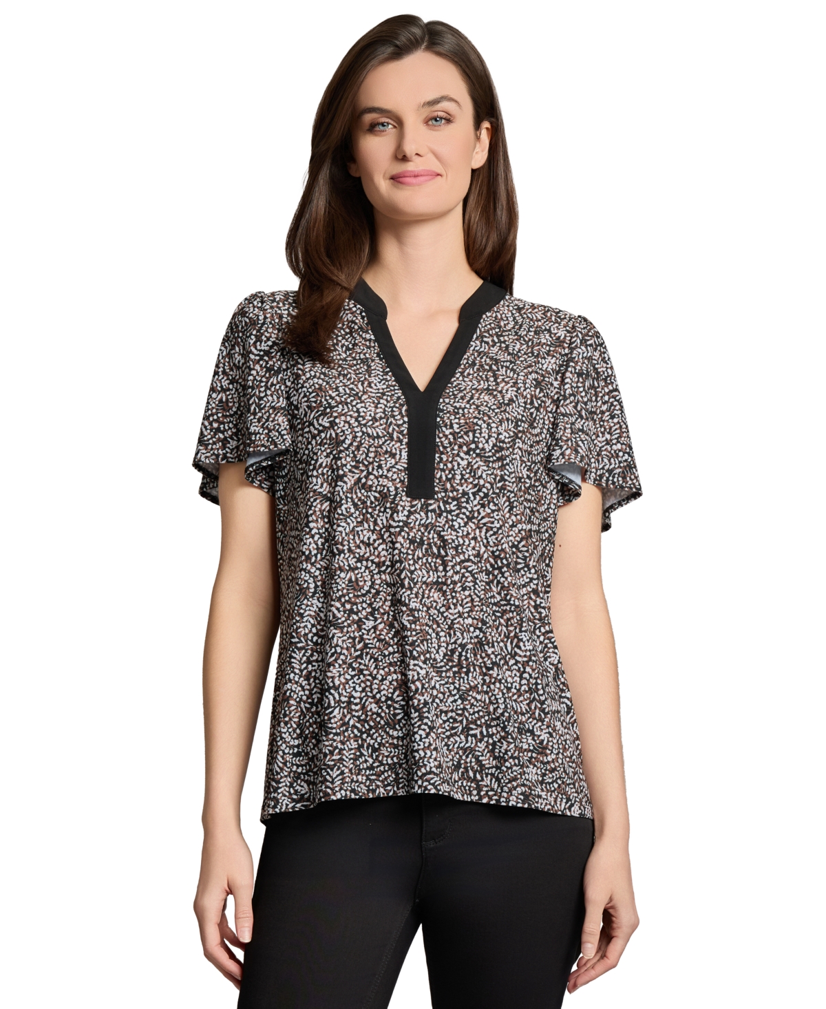 Click here for Jones New York Womens Printed Split-Neck Flutter-S... prices