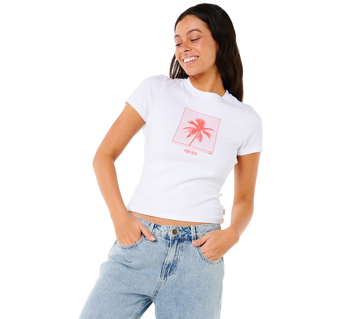 Click here for Rip Curl Juniors Neon Palm Fitted Tee - White prices