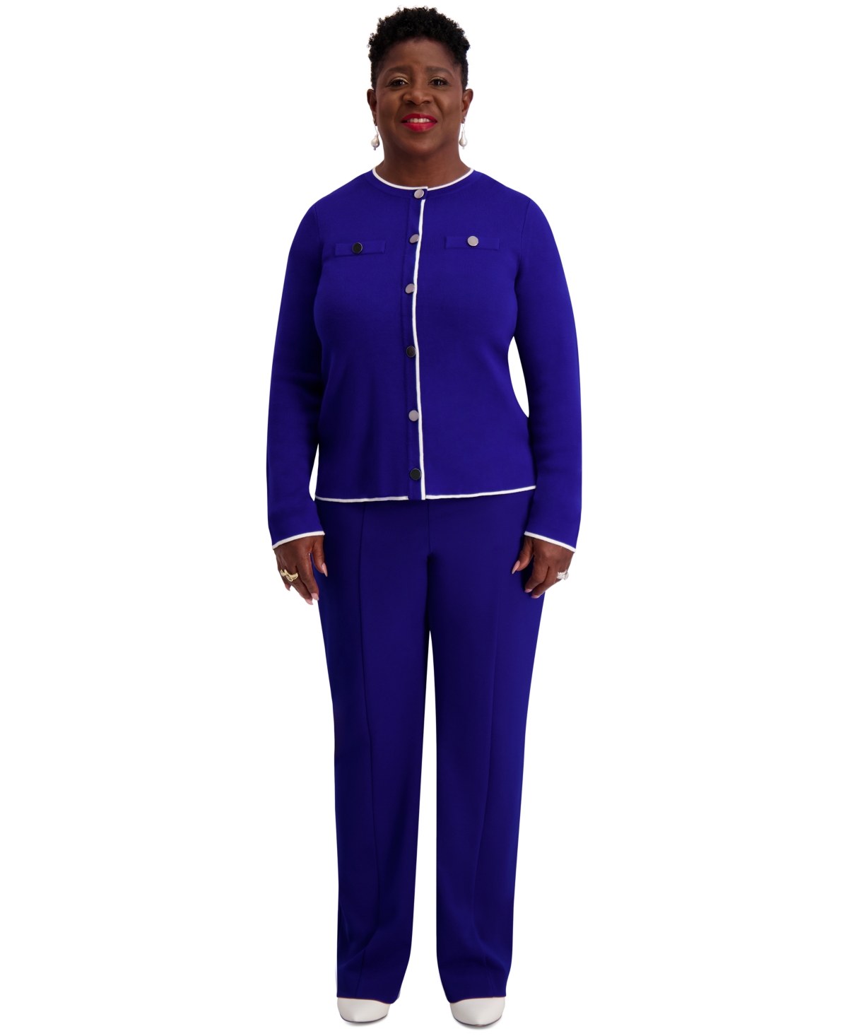 Click here for Kasper Round-Neck Long-Sleeve Button Front Cardiga... prices