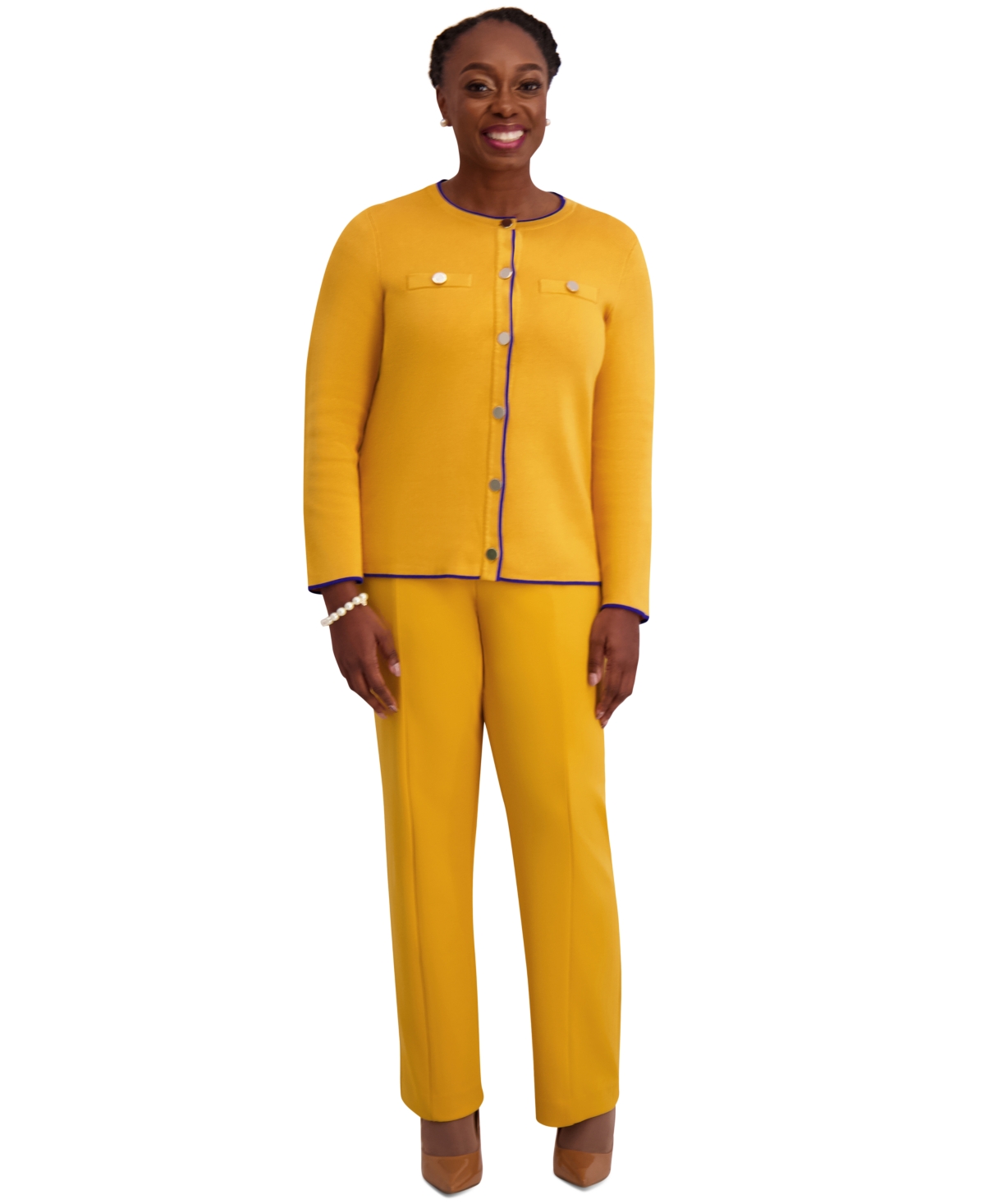 Click here for Kasper Round-Neck Long-Sleeve Button Front Cardiga... prices