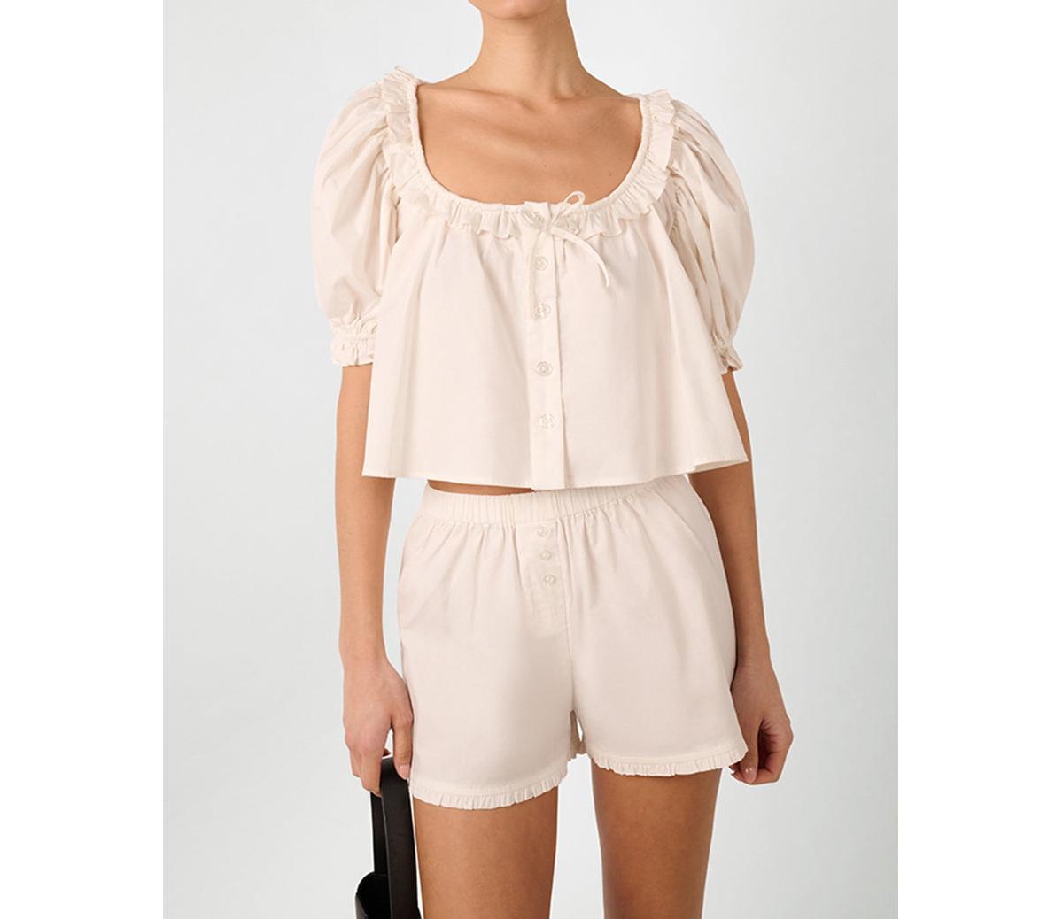 Click here for WeWoreWhat Womens Puff Sleeve Button Up Top - Ivor... prices