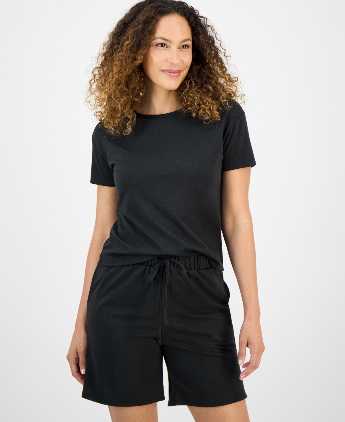Style & Co Petite French Terry Short-Sleeve T-Shirt  Exclusively at Macys - Deep Black