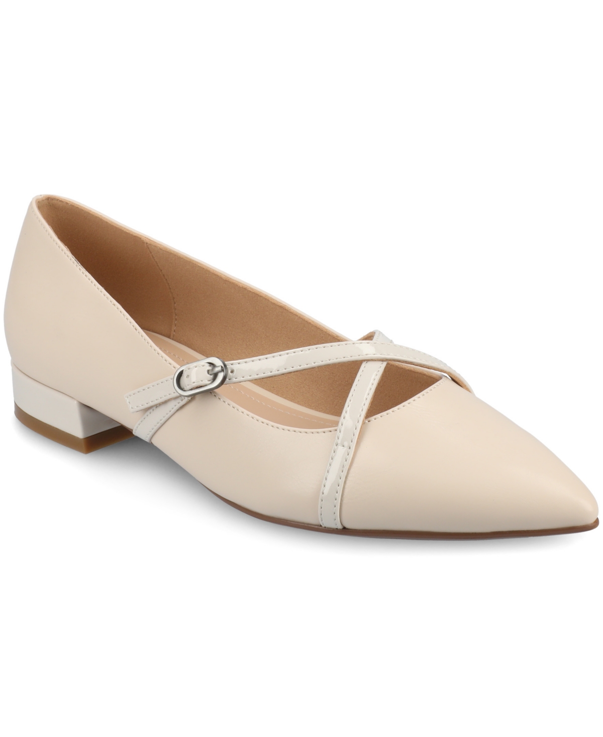 Journee Collection Womens Camby Crisscross Strap Pointed Toe Flats - Bone