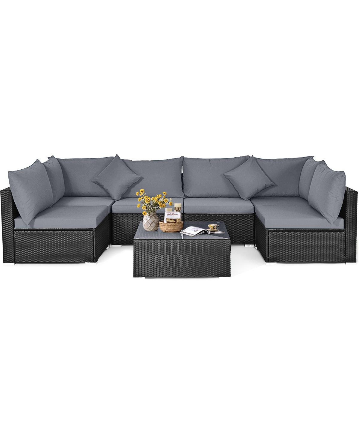 Click here for 7 Pieces Sectional Wicker Furniture Sofa Set with... prices