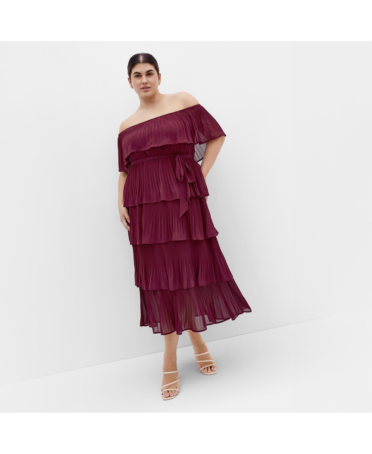 Click here for City Chic Plus Size Night Garden Dress - Red burgu... prices
