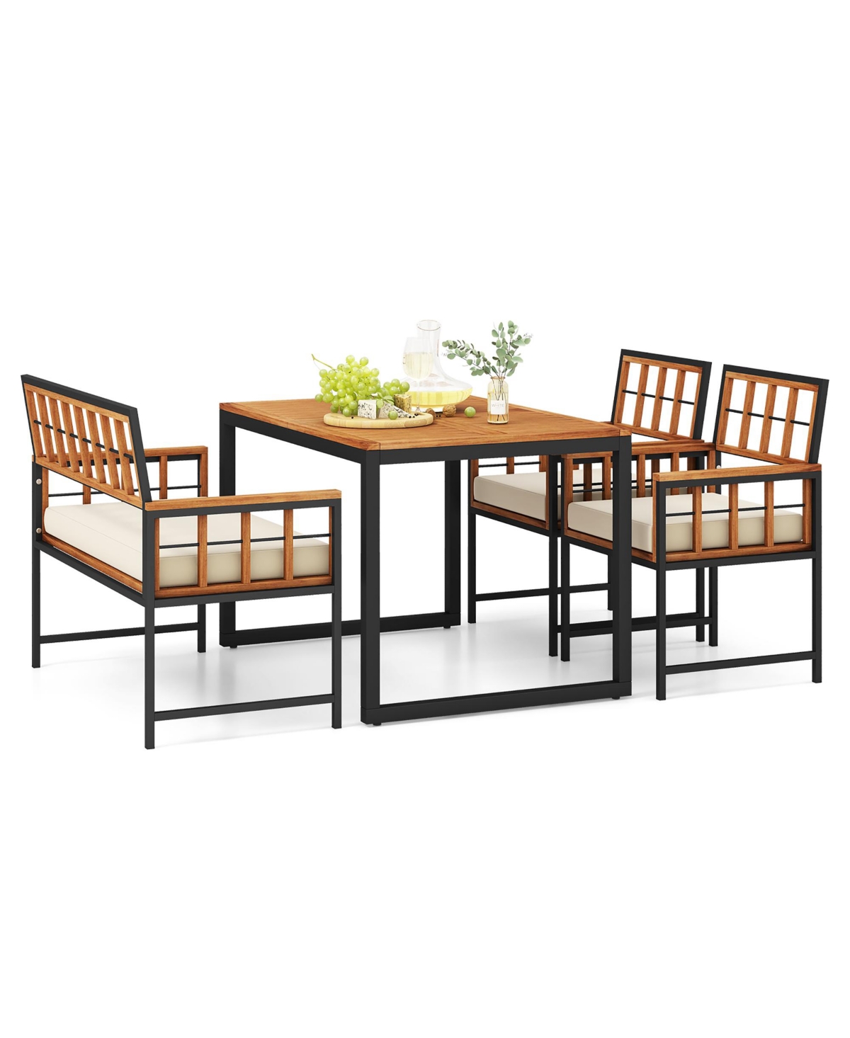 Click here for Gymax 4 Pcs Acacia Wood Patio Dining Set w/ 1 Rect... prices