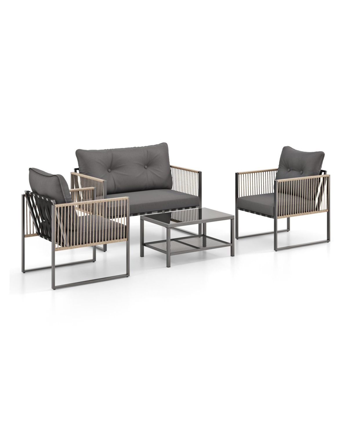 Click here for 4 Pieces Outdoor Pe Rattan Conversation Sofa Set w... prices