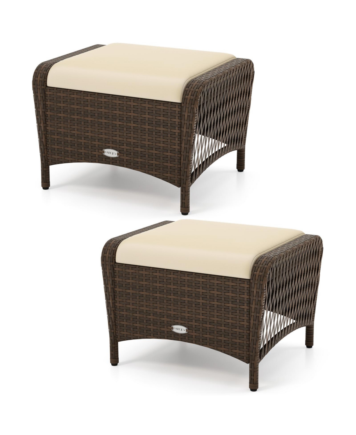 Click here for Set of 2 Outdoor Patio Pe Wicker Ottomans with Rem... prices