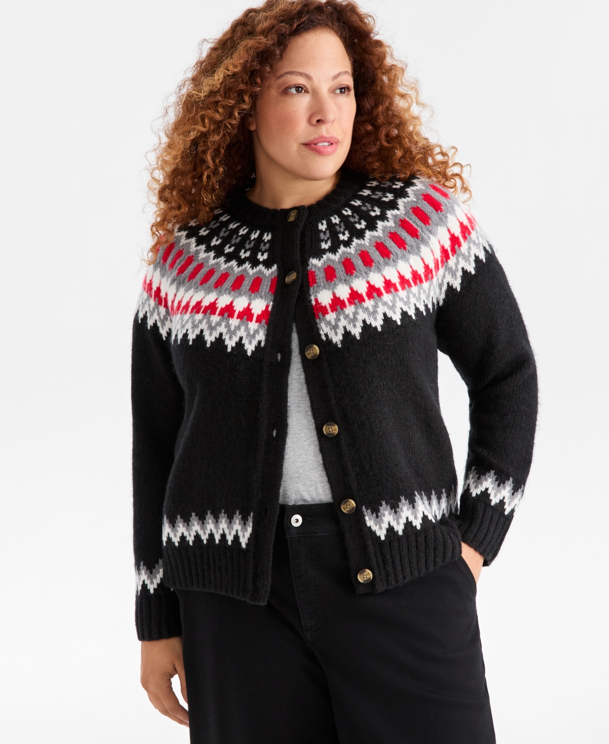 Click here for Style & Co Plus Size Fair Isle Button-Front Cardig... prices