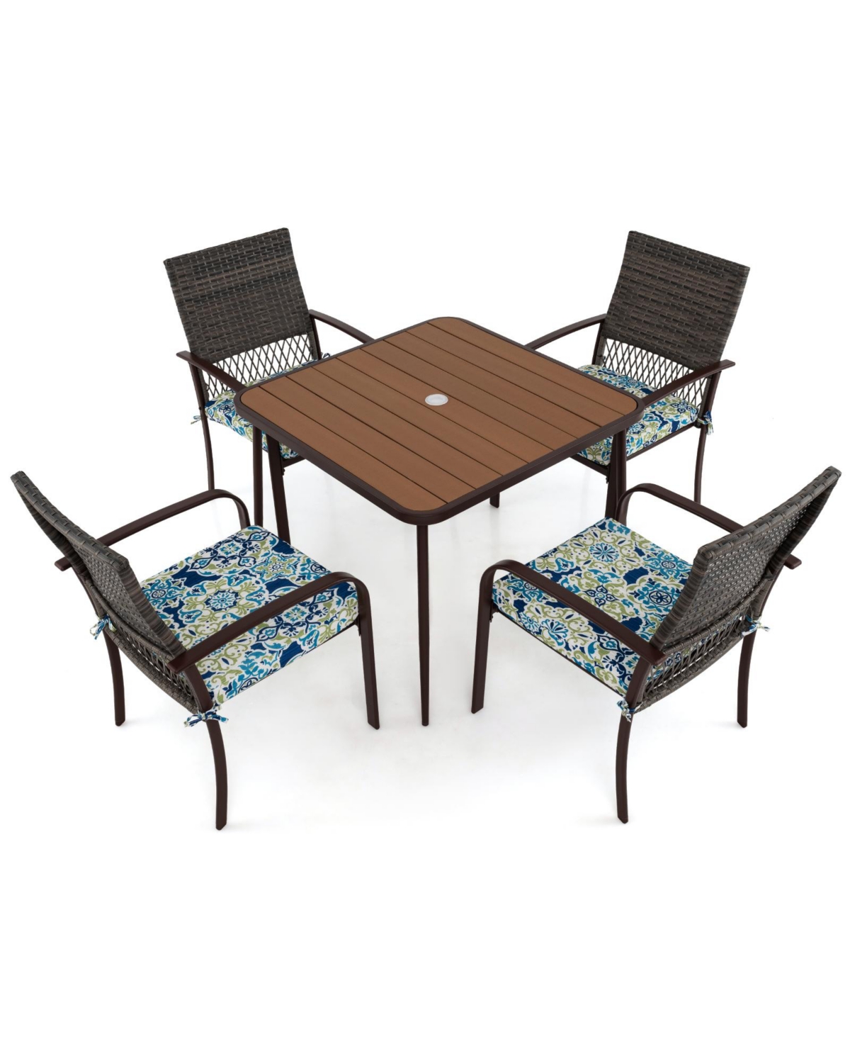 Click here for 5 Pieces Patio Dining Set 4 Cushioned Rattan Armch... prices
