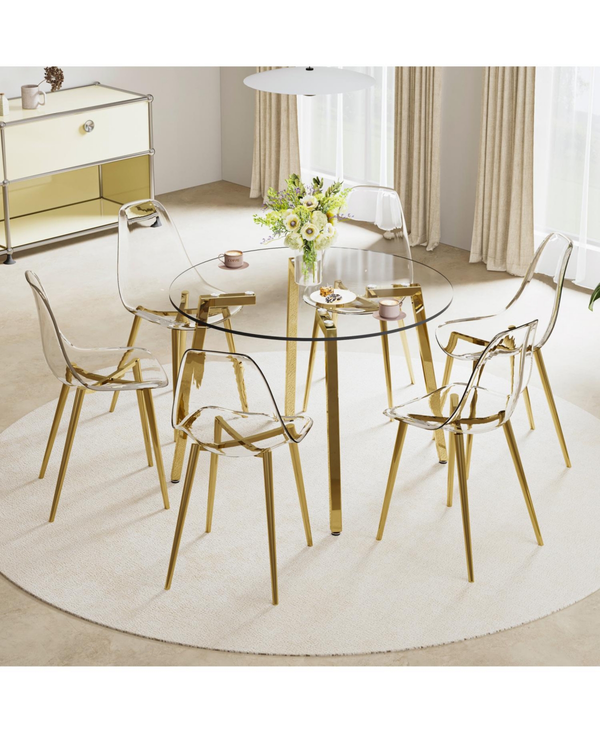 Click here for Streamdale Glass Table & 6 Gold Leg Chairs - Gold... prices