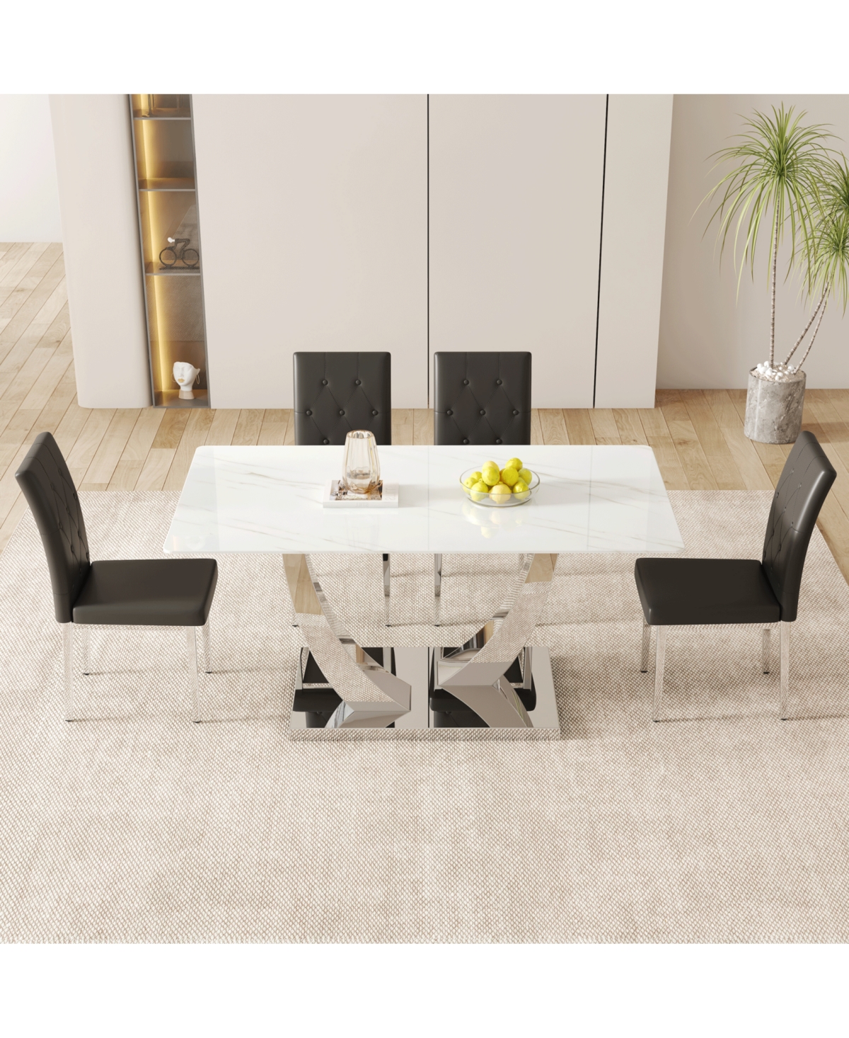 Click here for Modern Glass Dining Table Set with 4 Black Chairs... prices