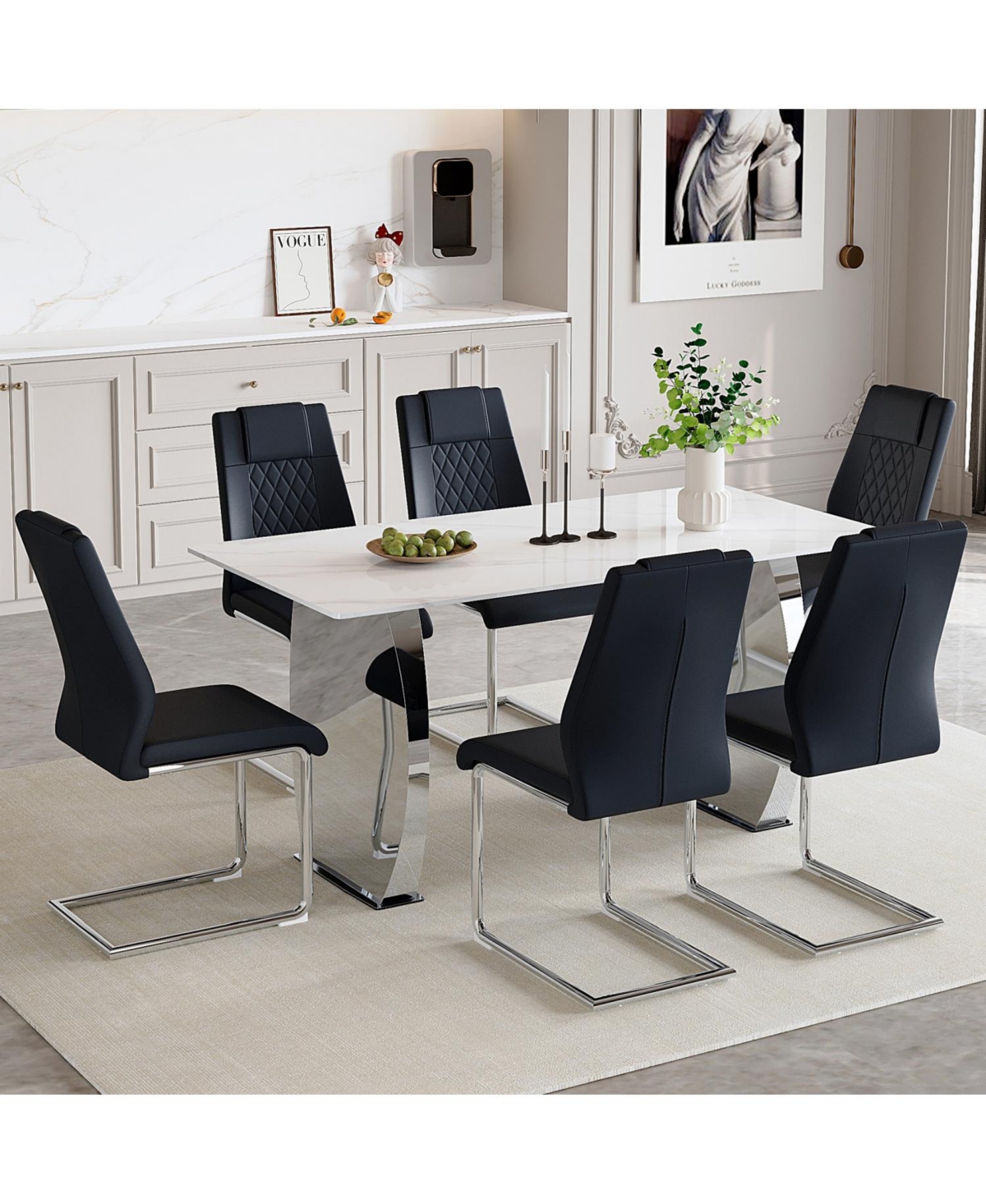 Click here for Snow Mountain White Sintered Stone Dining Set - 6... prices