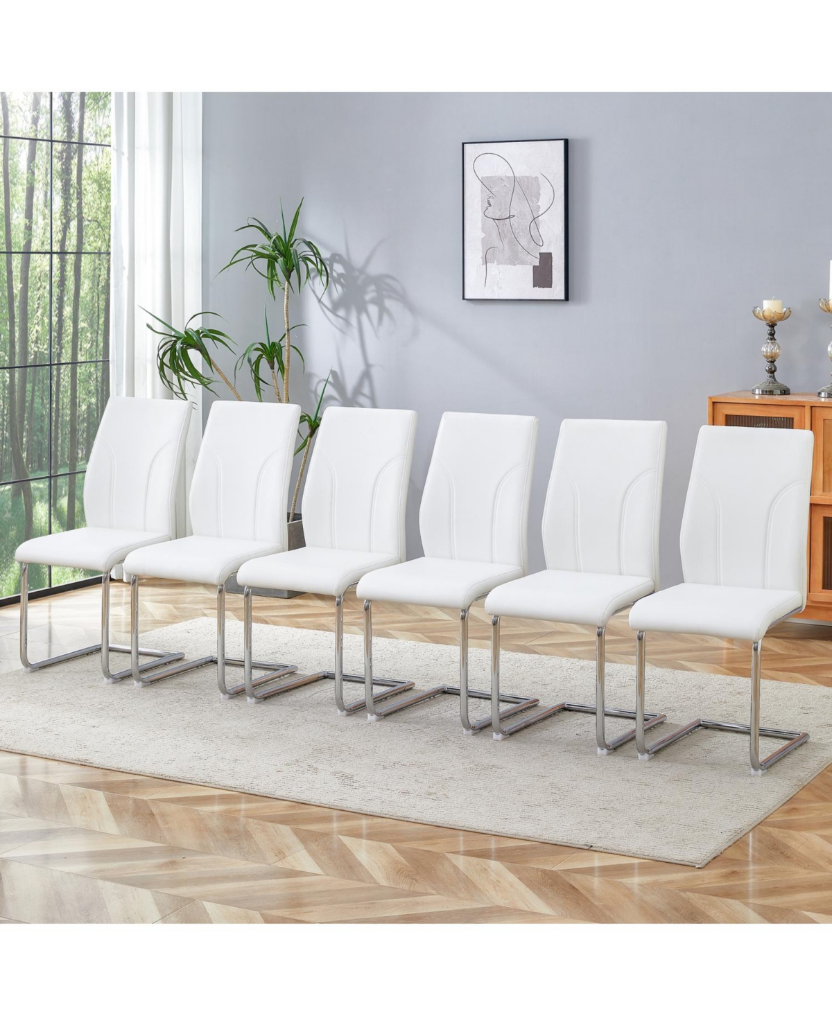 Click here for Streamdale White Pu Dining Chair Set of 6 - White prices
