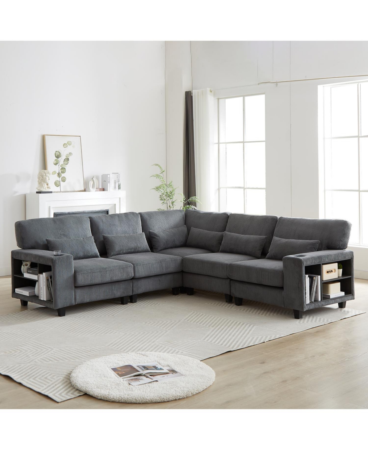 Click here for Streamdale L-Shaped Corduroy Sectional Sofa with S... prices