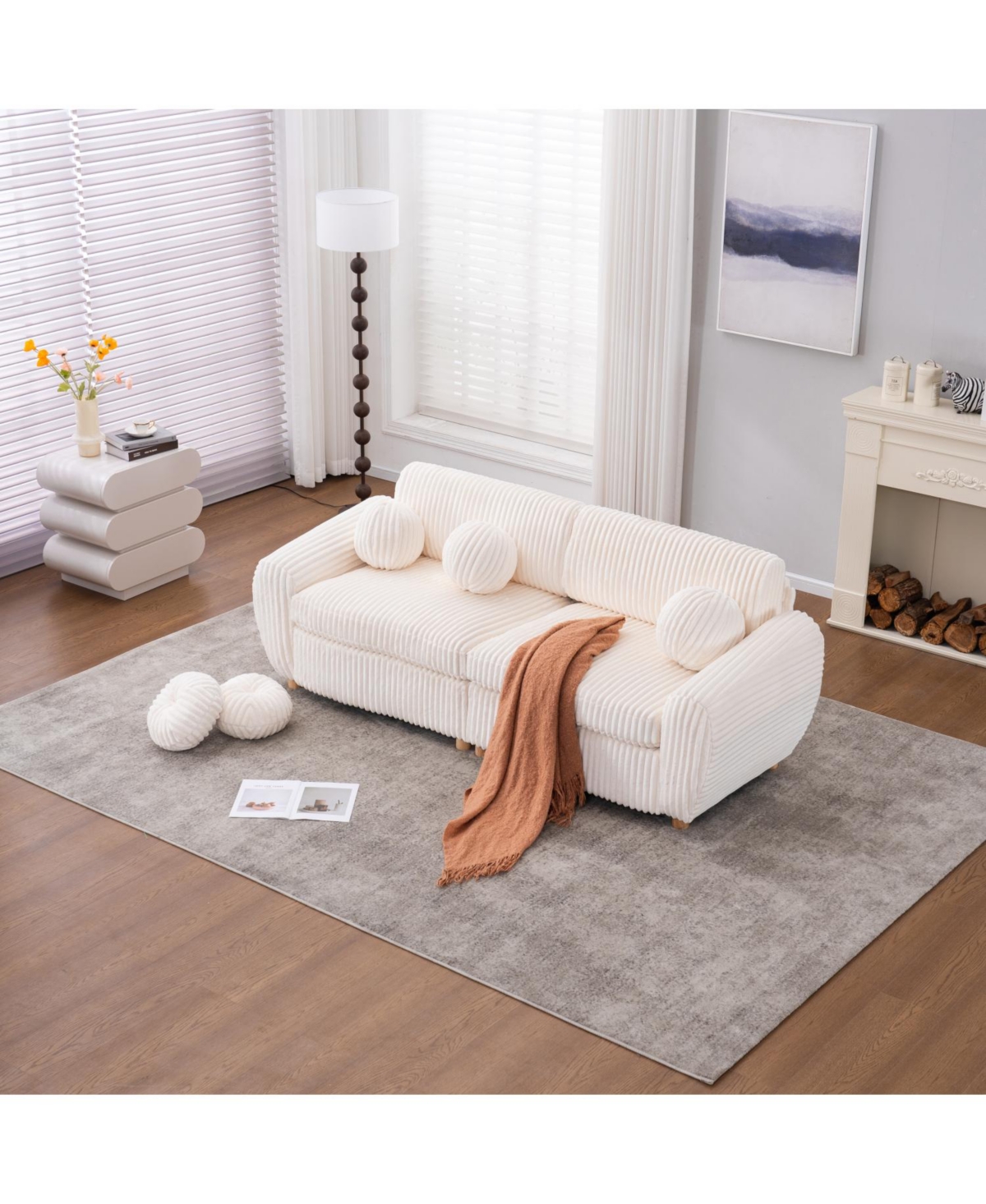 Click here for Streamdale 84" White Corduroy Sofa Couch - Wh... prices