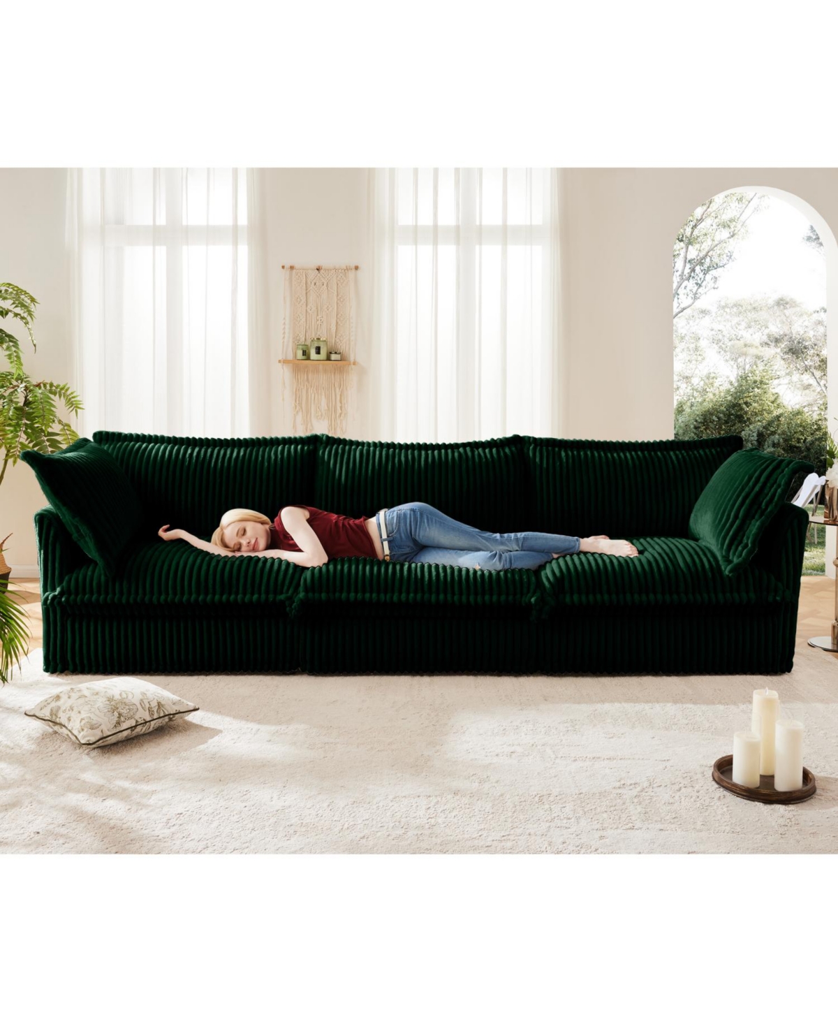 Click here for Streamdale Green Corduroy Slipcovered 3-Seater Sof... prices
