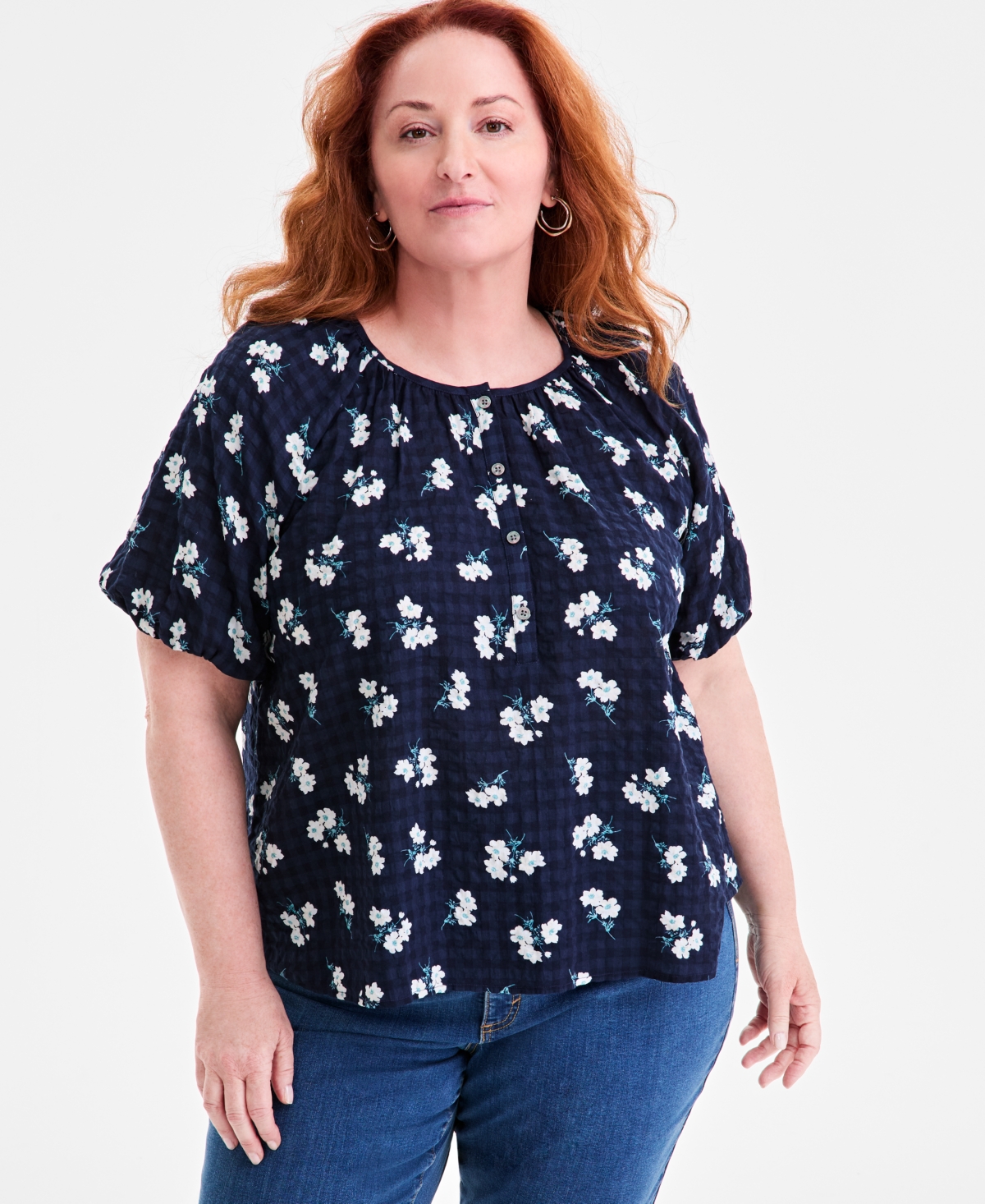 Click here for Style & Co Plus Size Floral-Print Puff-Sleeve Top... prices