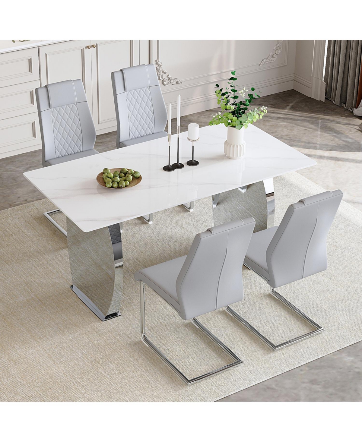 Click here for Snow Mountain White Dining Table Set: 4 Light Gray... prices