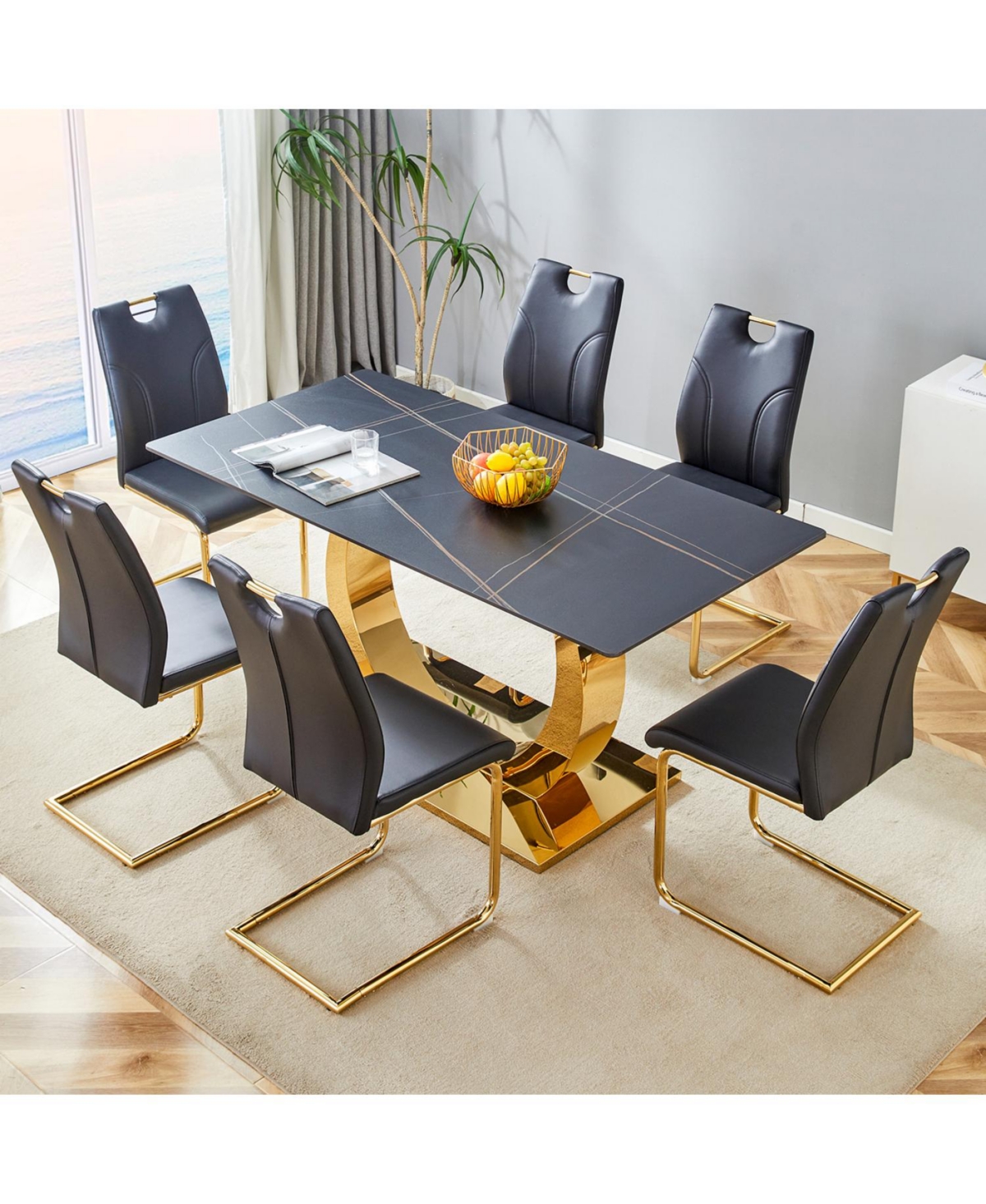 Click here for Streamdale Sintered Stone Dining Set 6 Chairs  Gol... prices