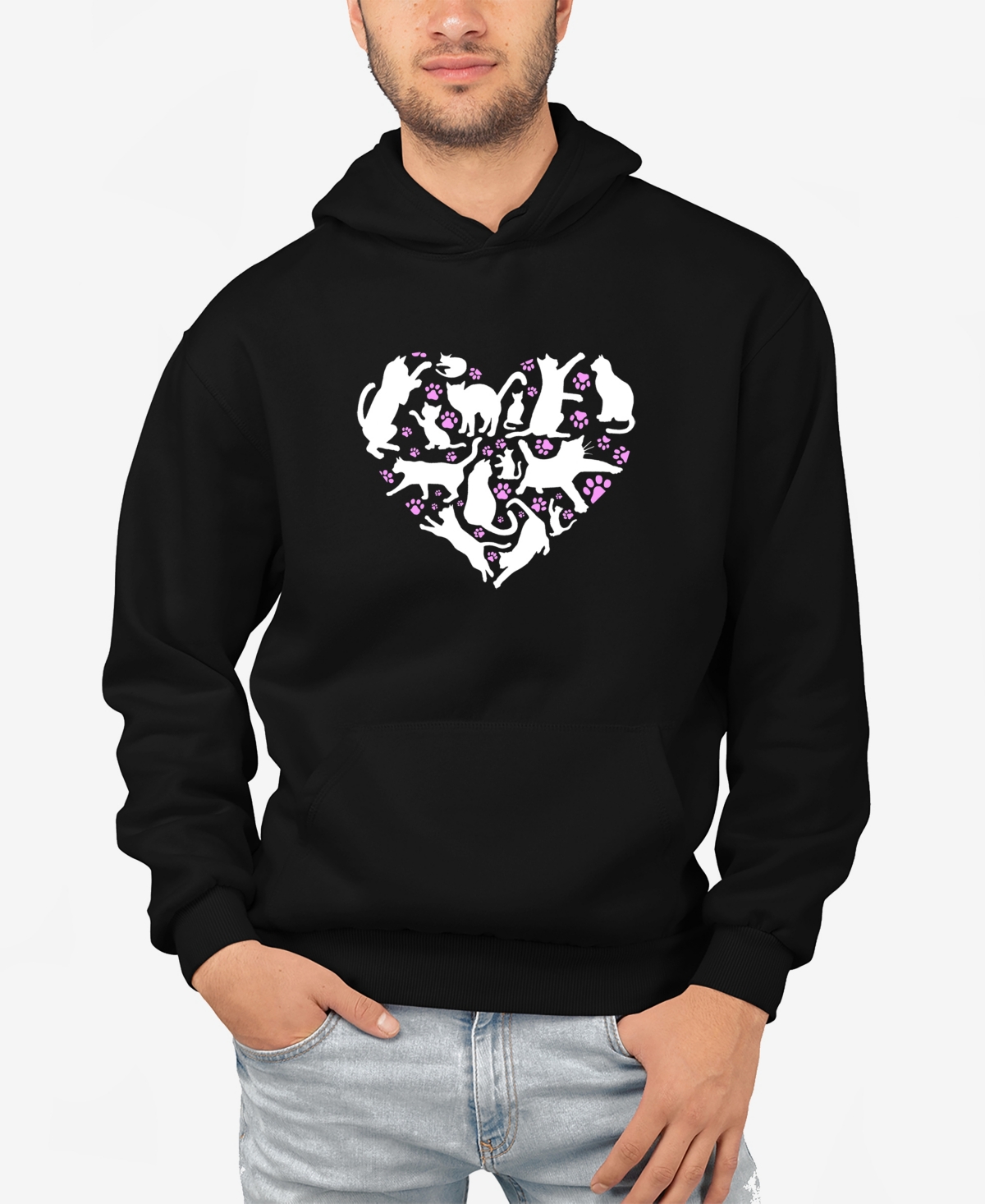 Click here for La Pop Art Mens Cat Heart Word Art Hooded Sweatshi... prices