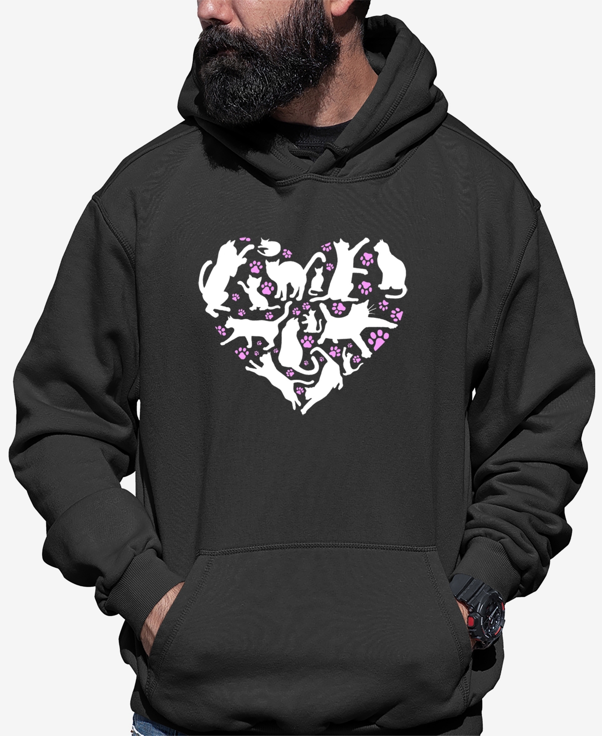 Click here for La Pop Art Mens Cat Heart Word Art Hooded Sweatshi... prices