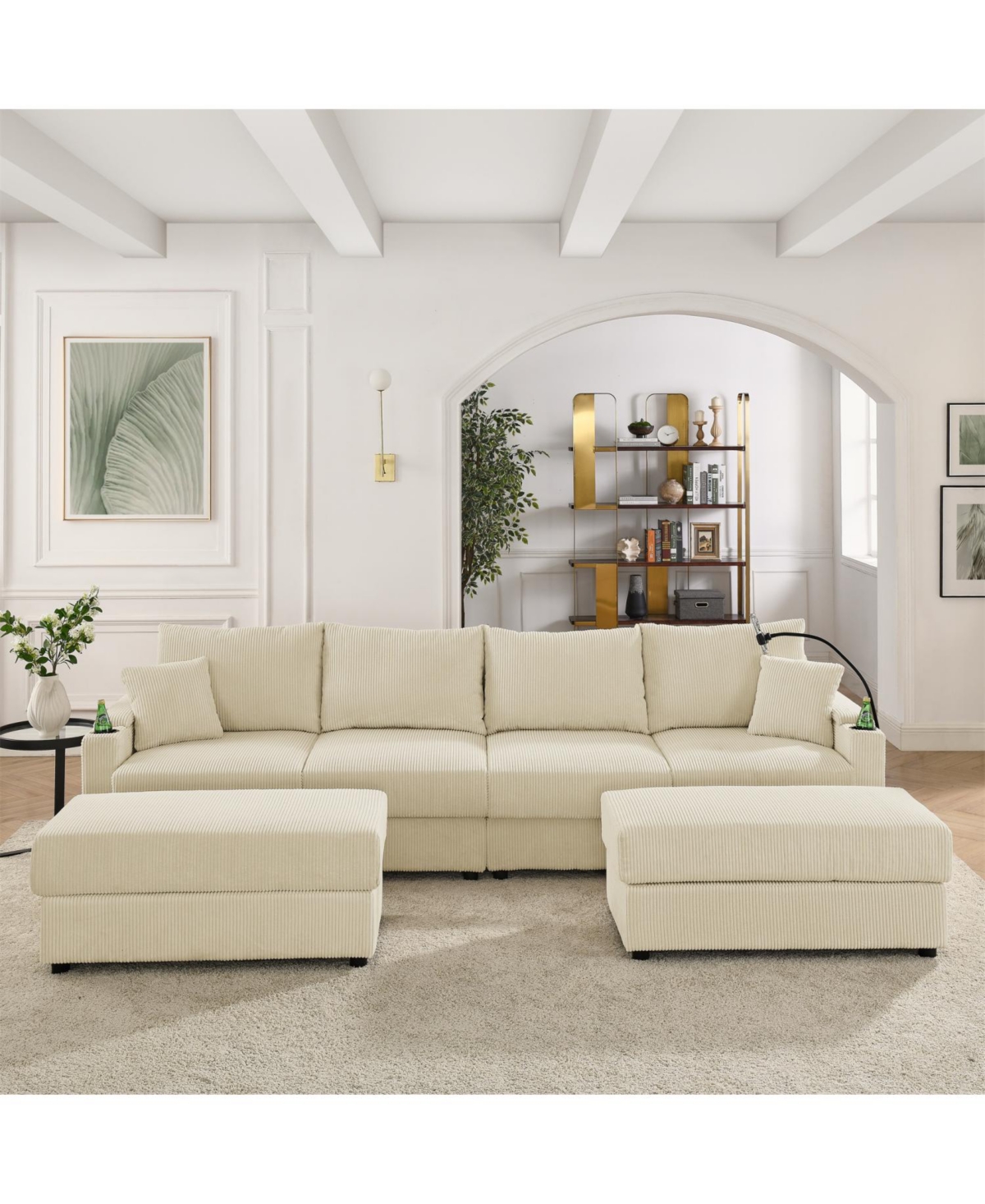 Click here for Streamdale U-Shaped Beige Corduroy Couch with Stor... prices