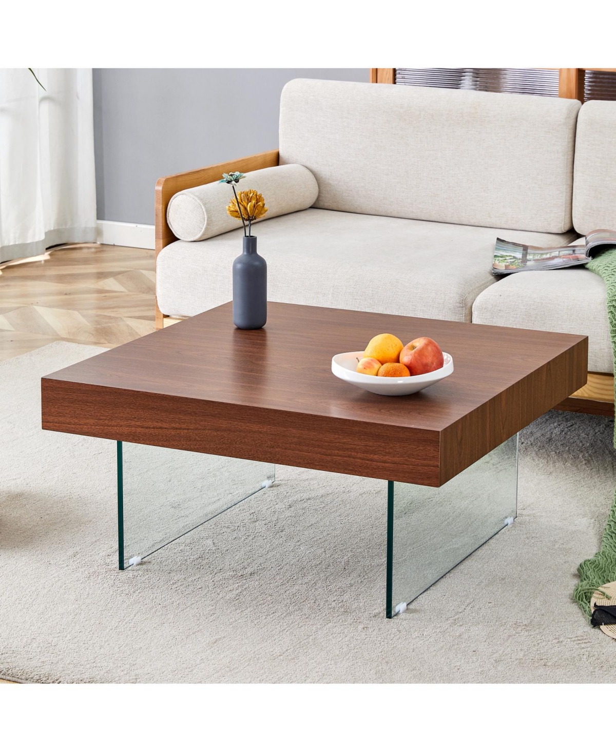 Click here for Streamdale Walnut Square Coffee Table with Tempere... prices