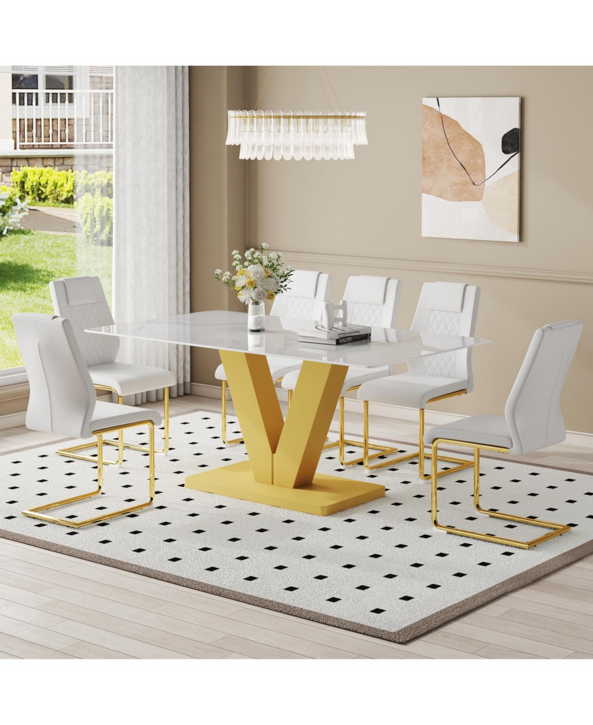 Click here for Luxury Snow Mountain White Dining Set: 71" Ta... prices