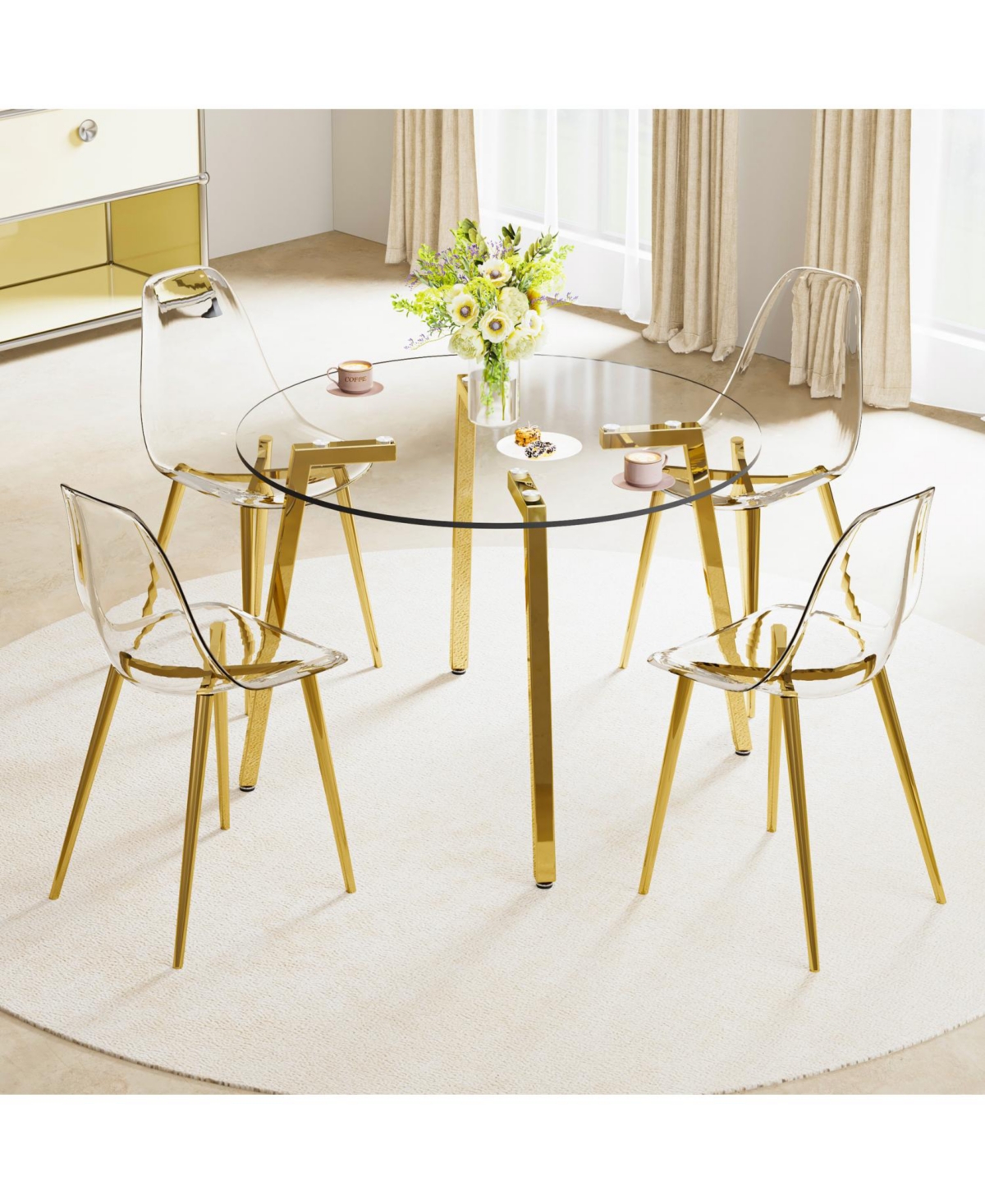 Click here for Streamdale Glass Table & 4 Gold Leg Chairs - Gold... prices