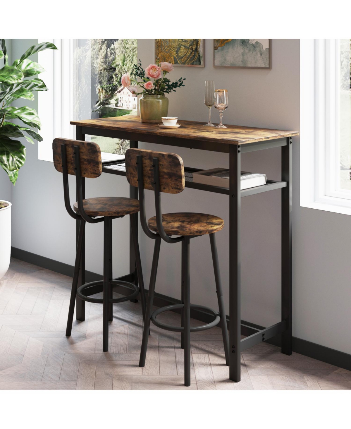 Click here for Streamdale Rustic Brown Bar Table with Backrest St... prices