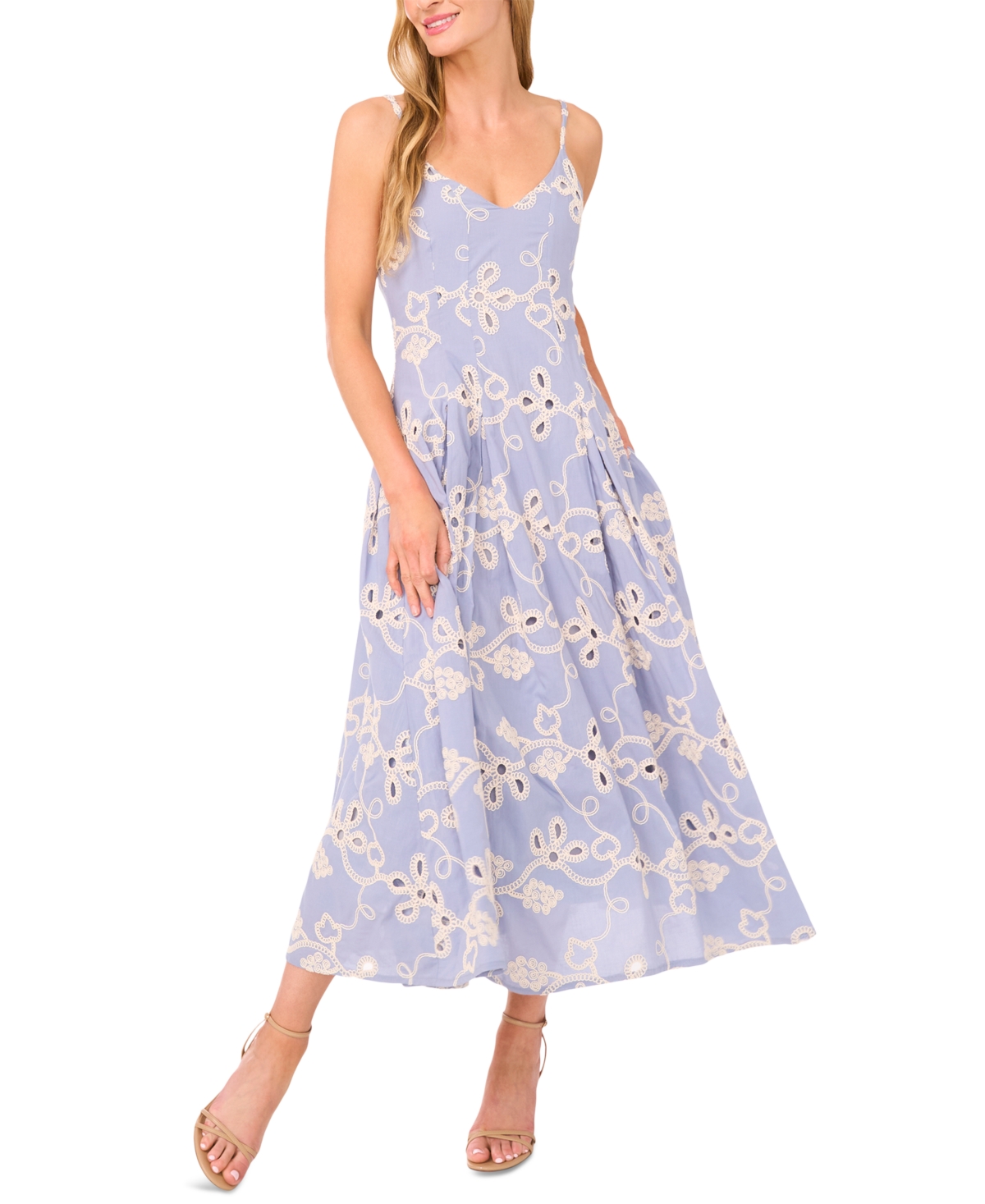 Click here for CeCe Womens Maxi A-Line Embroidered Dress - Blue P... prices