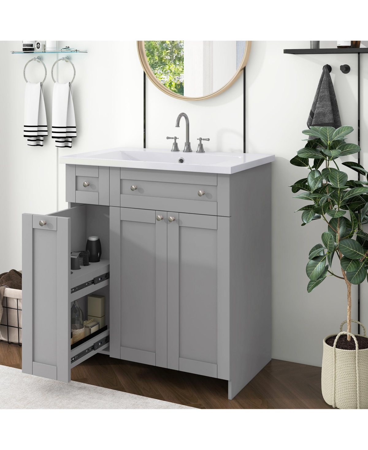 Click here for Transitional Blue Bathroom Vanity with Abundant St... prices
