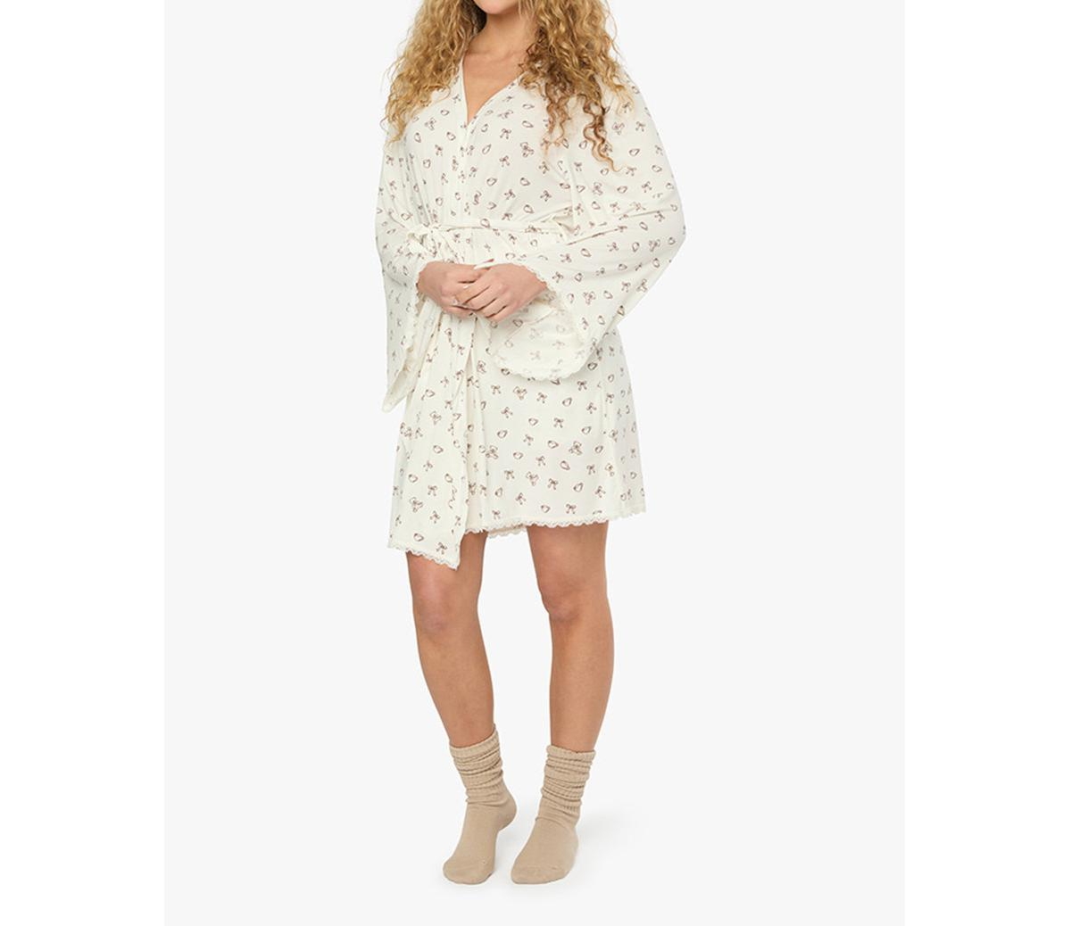 Click here for WeWoreWhat Womens Lace Trim Robe - Ivory/chestnut prices