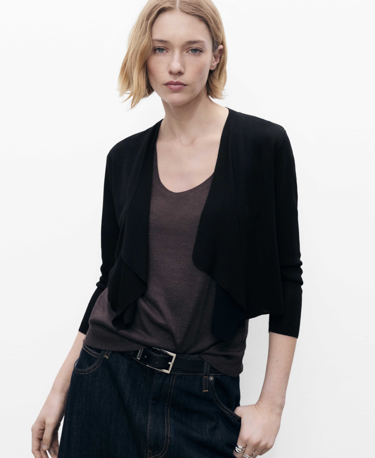 Click here for Mango Womens Knitted Cropped Cardigan - Black prices