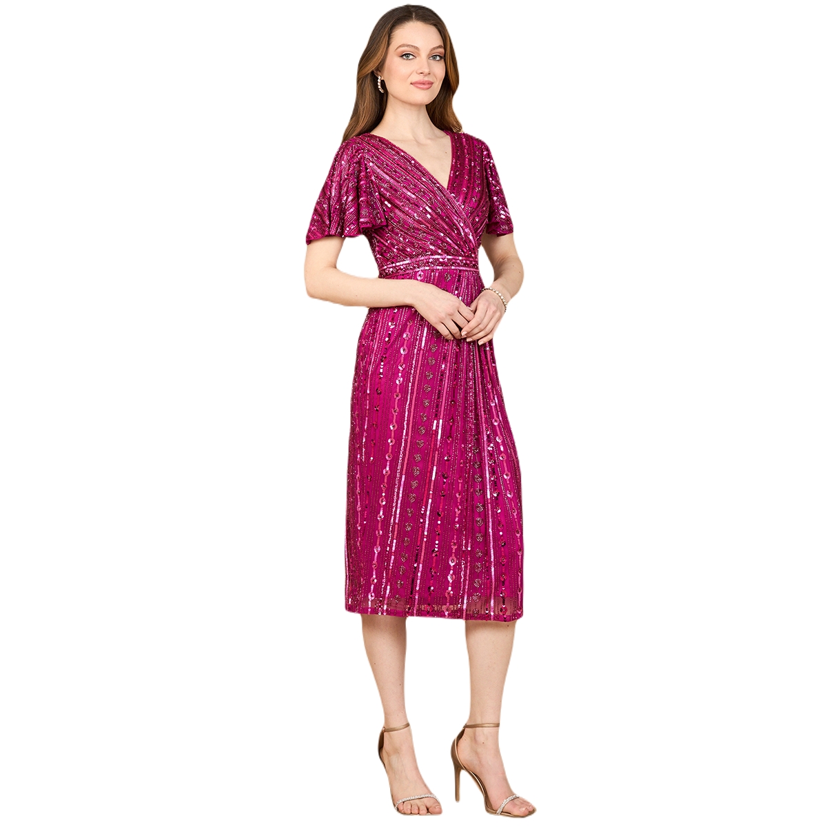 Click here for Lara Womens Beaded Midi Dress with Flutter Sleeves... prices