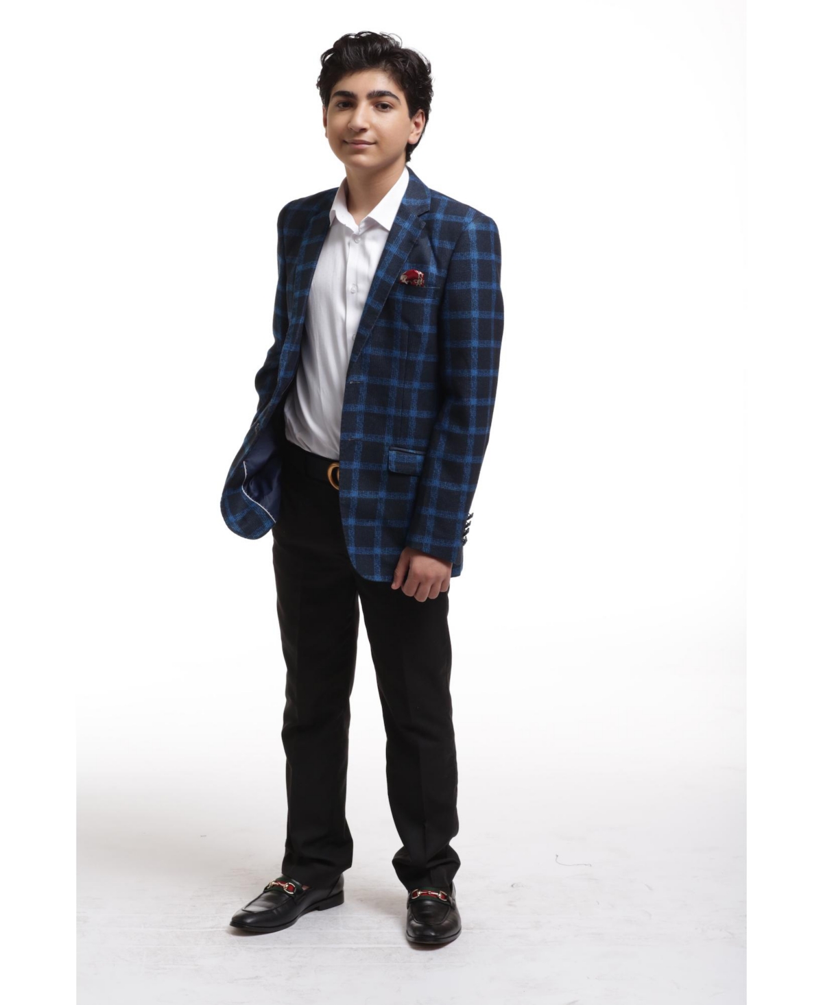 Click here for Elie Balleh Boys Navy Slim Fit Wild Plaid Jacket -... prices
