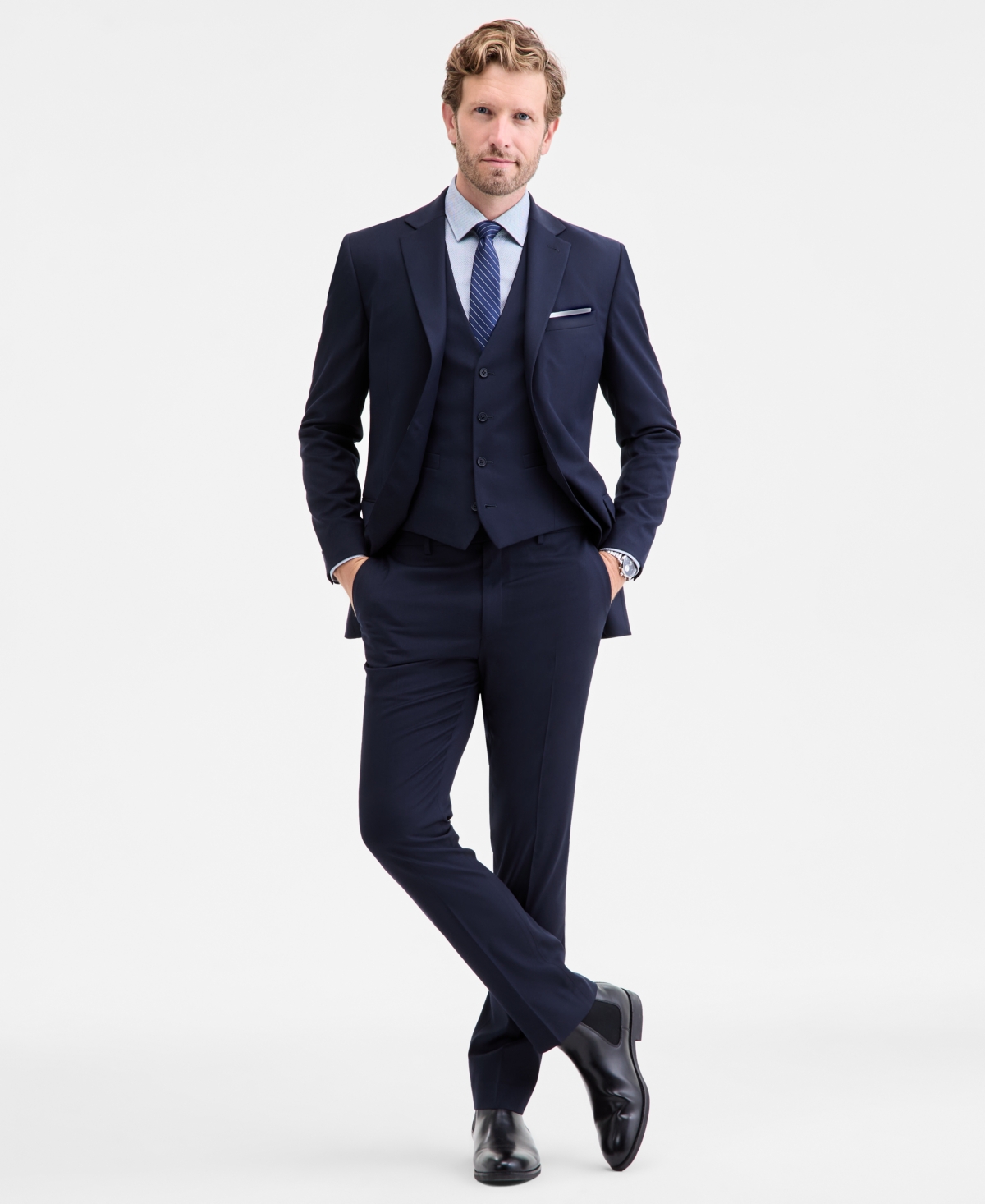 Click here for Dkny Mens Modern-Fit Vested Nested Suit - Navy Sol... prices