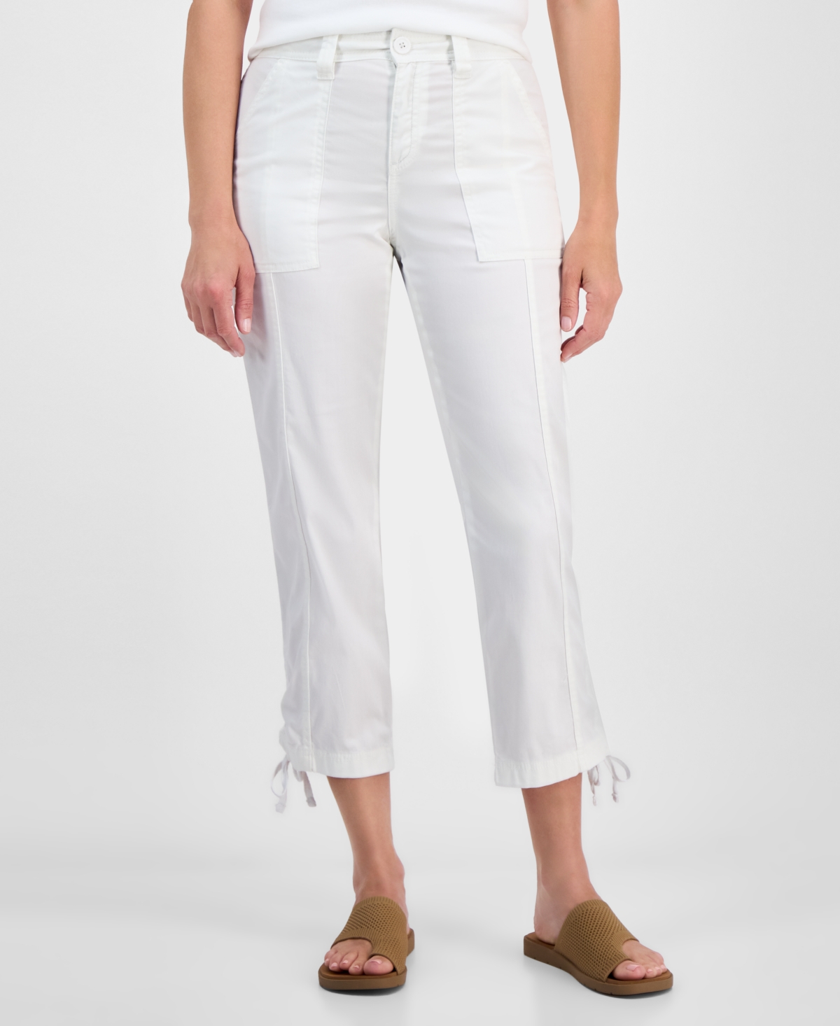 Style & Co Womens Mid Rise Tie-Hem Ankle Pants  Exclusively at Macys - Bright White