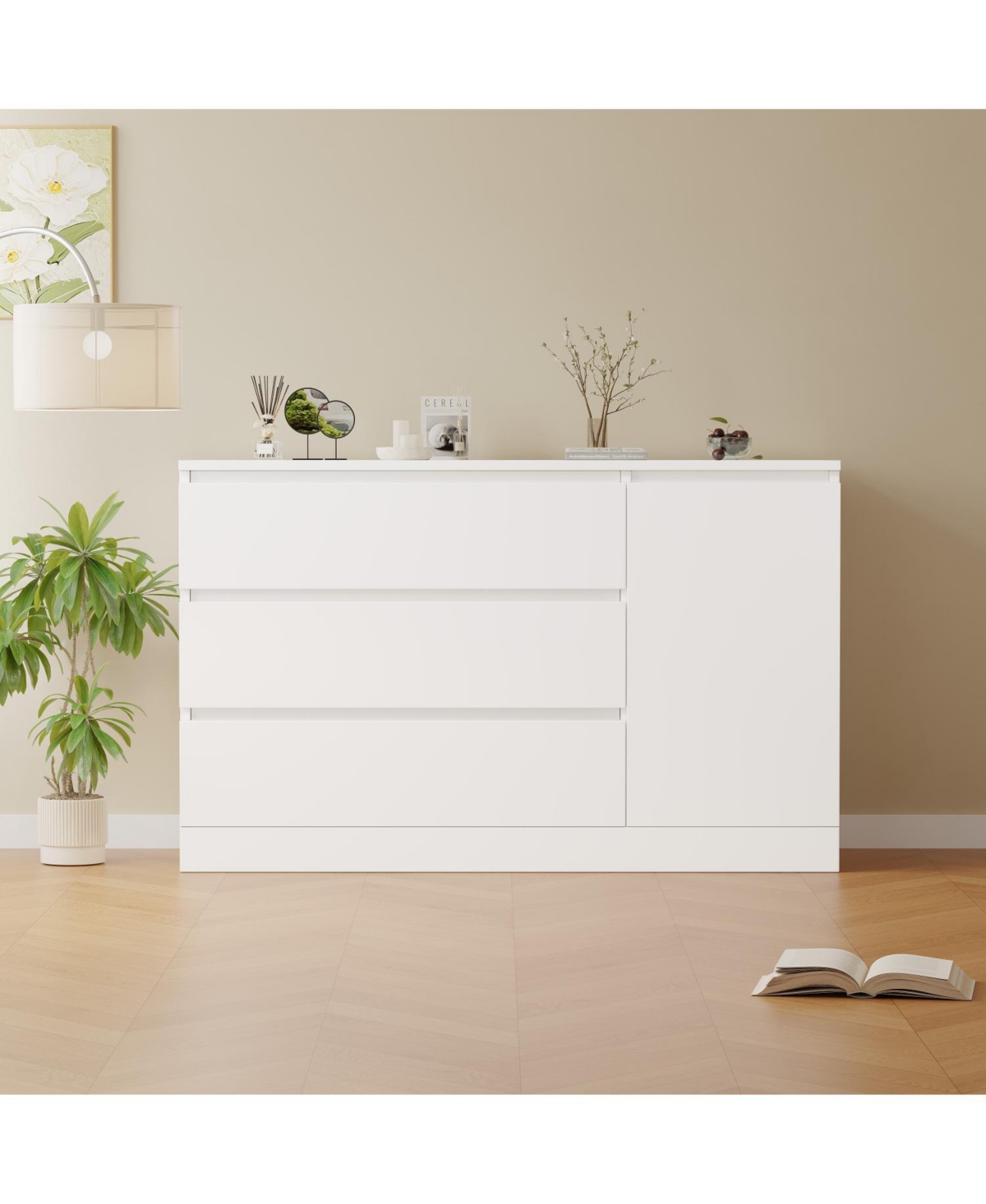 Click here for Wooden side cabinet with hidden drawers - White prices