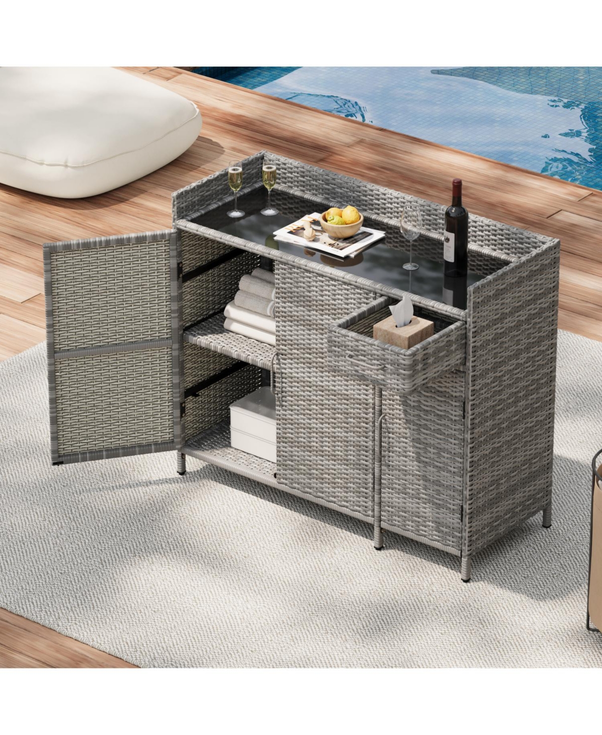 Click here for Wicker Outdoor Storage Cabinet & Bar Table Combo -... prices