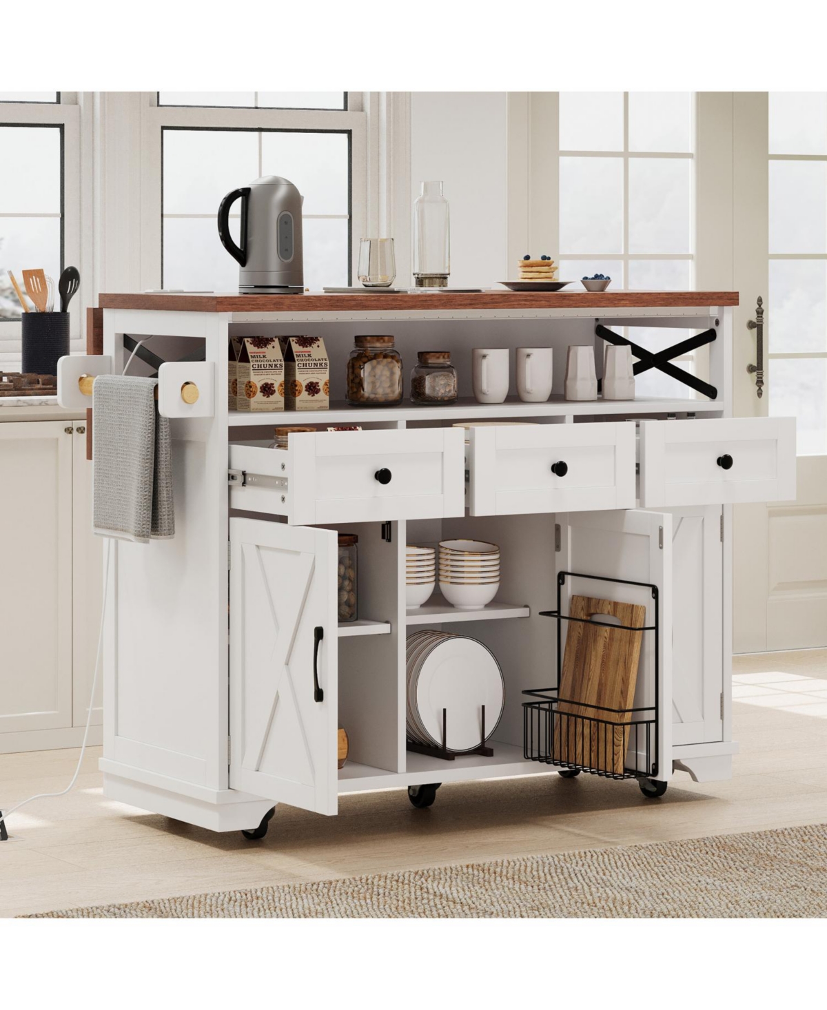 Click here for Farmhouse Kitchen Island Cart with Drop Leaf & Whe... prices