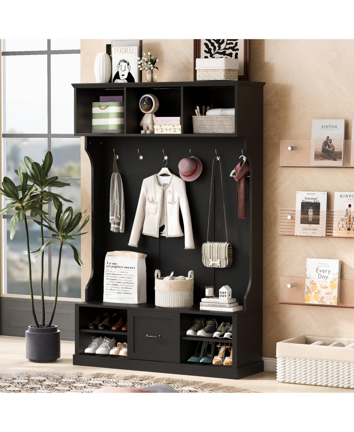 Click here for Hall Tree with Bench  Hooks & Drawer - 57" -... prices