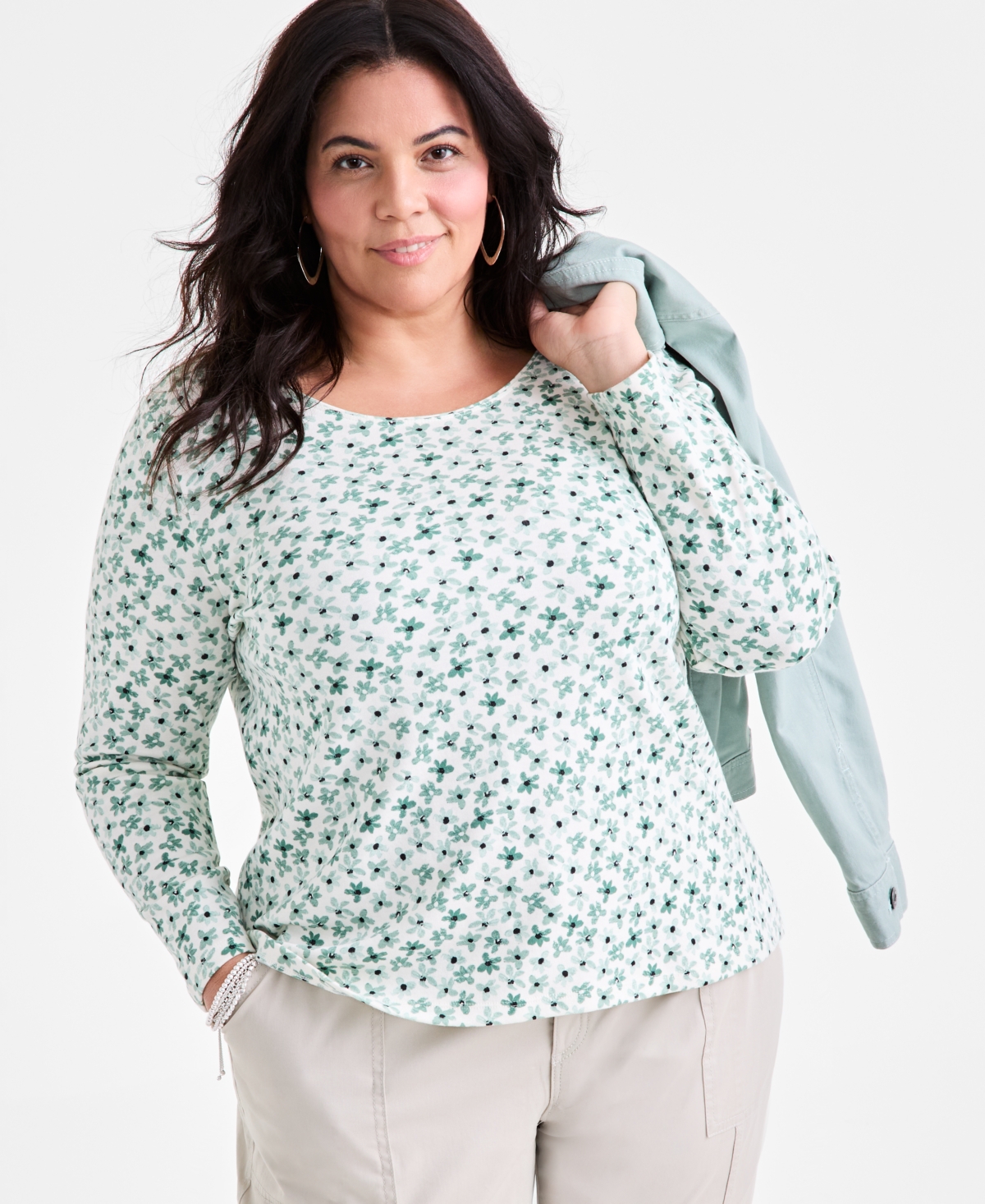Click here for Style & Co Plus Size Printed Scoop-Neck Long-Sleev... prices